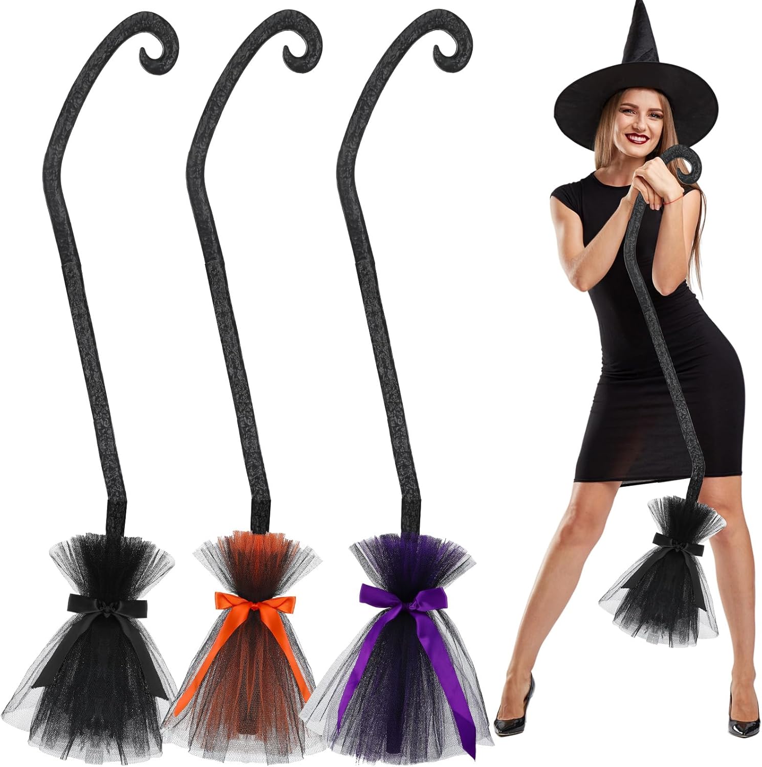 Amazon.com: Lenwen 3 Pcs Halloween Witch Broom Plastic Witch Broomstick ...
