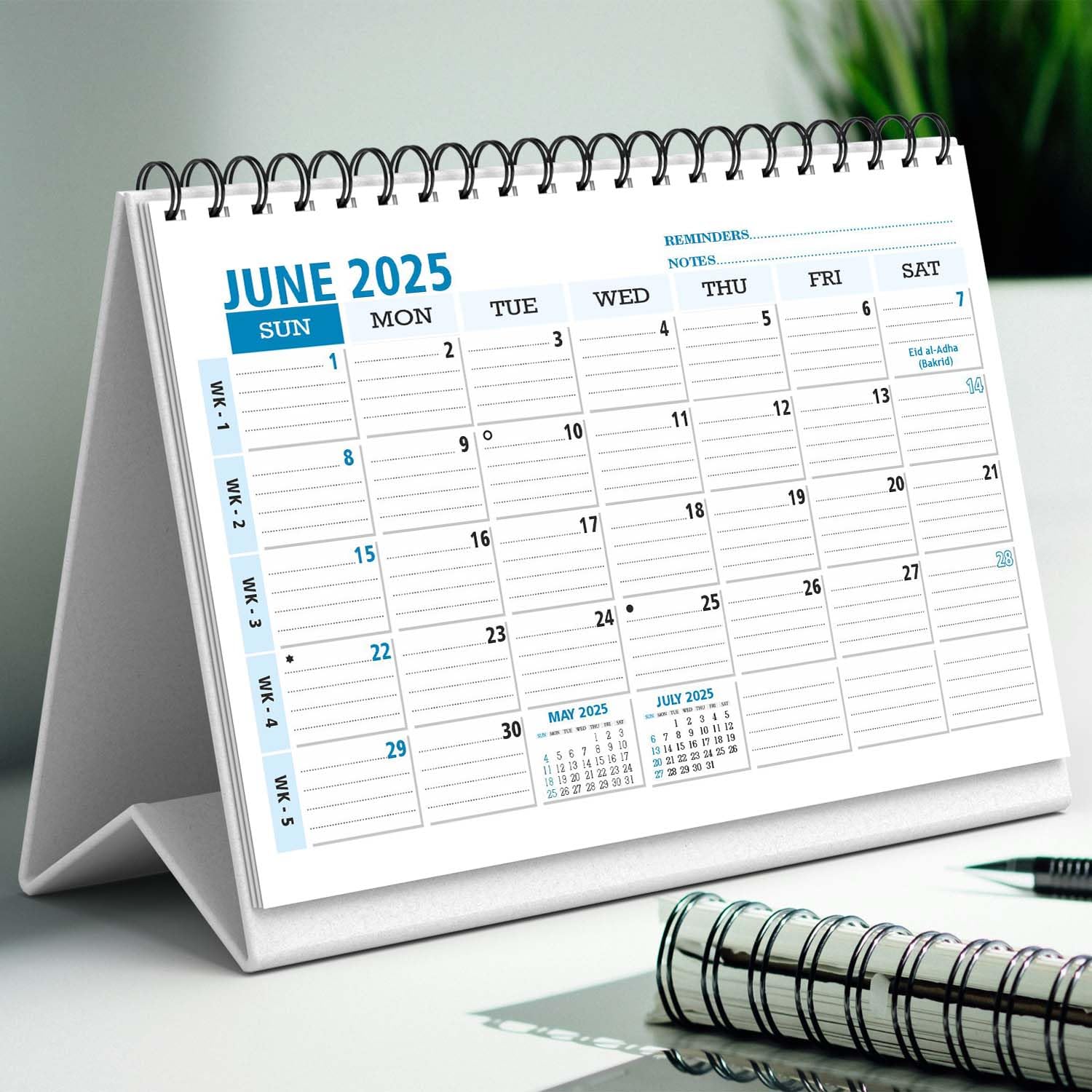 Vivid Print Blue Line Planner Desk Calendar 2025 (B5 10x8") Stand Up ...