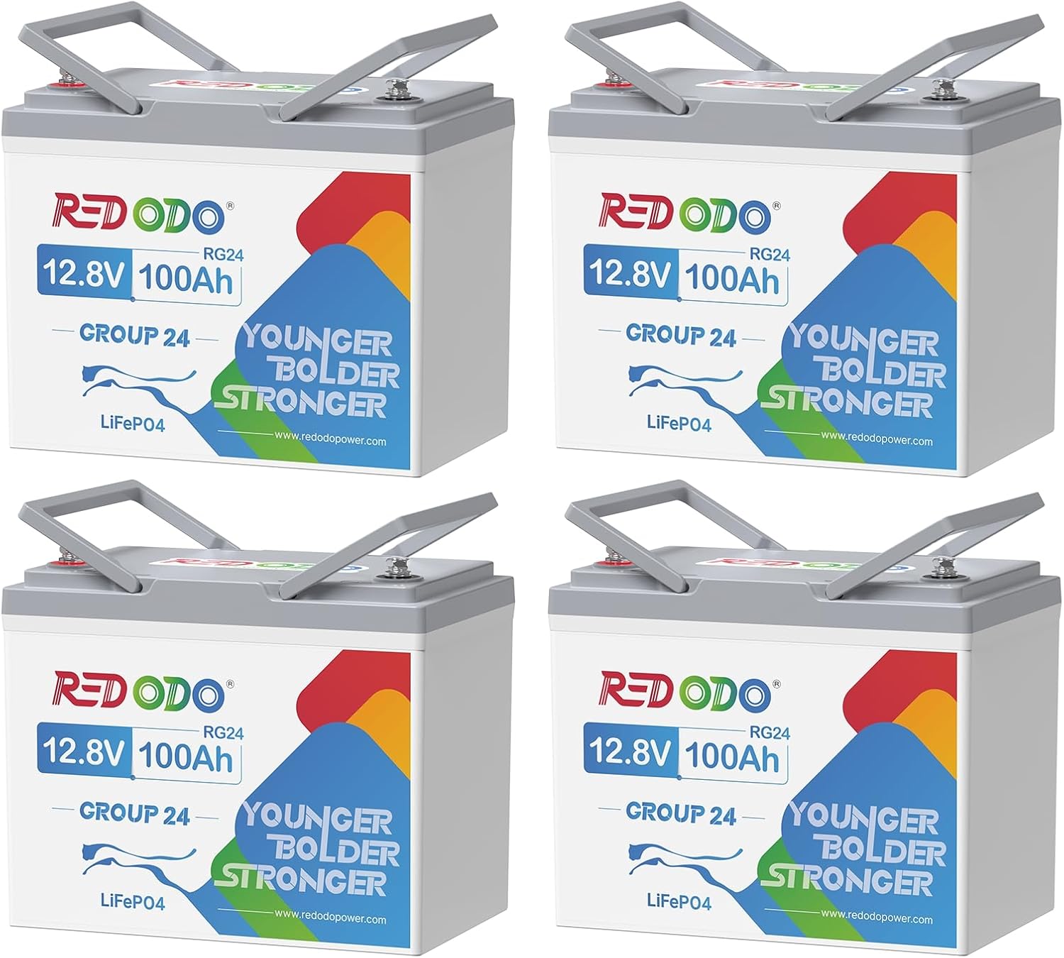 Amazon.com: Redodo 4 Pack 12V 100Ah Group 24 Battery, 1280Wh Deep Cycle LiFePO4 Battery with ...