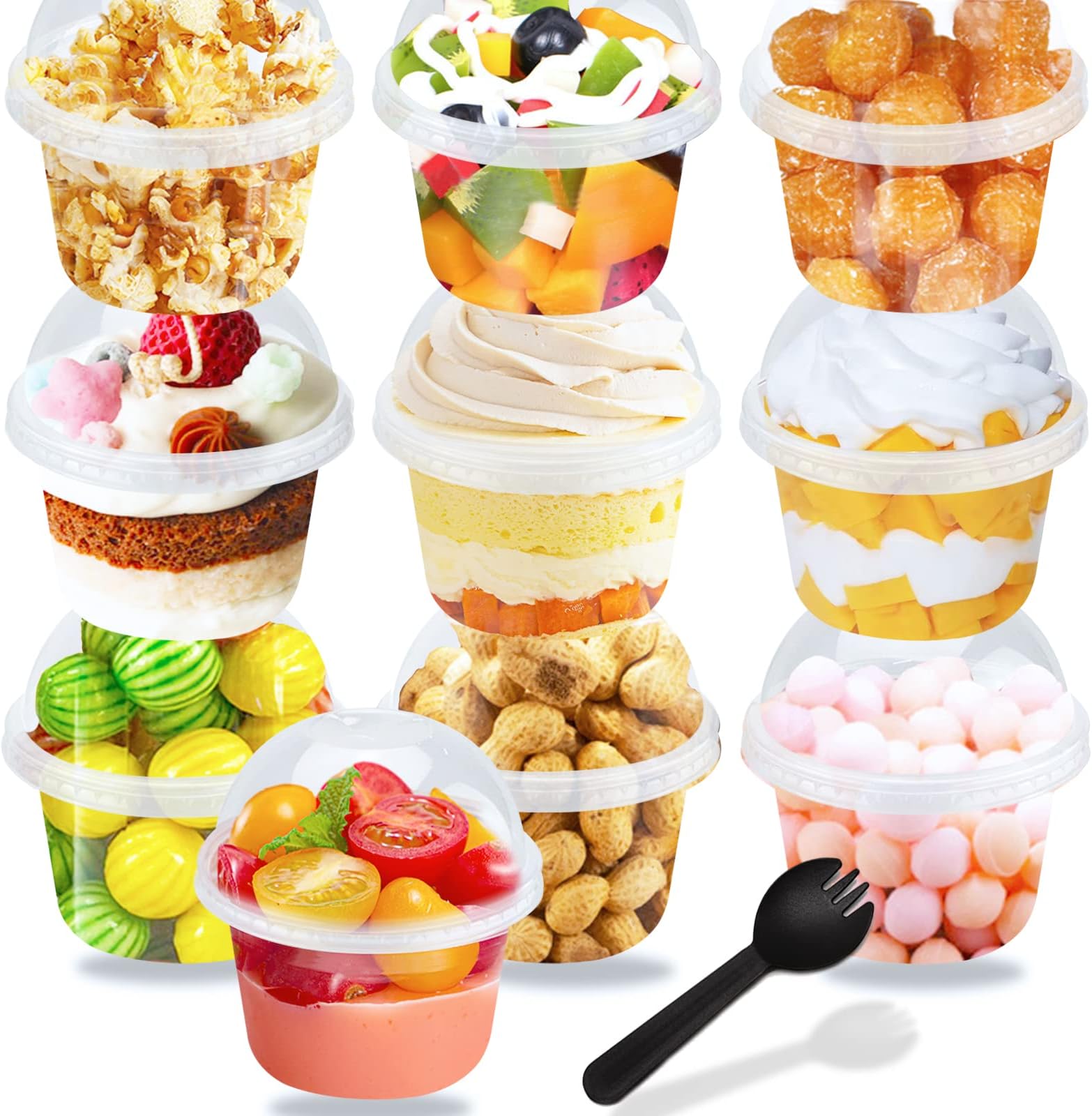 AHAQU 100PCS Dessert Cups with Lids, 250ml/8oz Disposable Parfait Cups ...