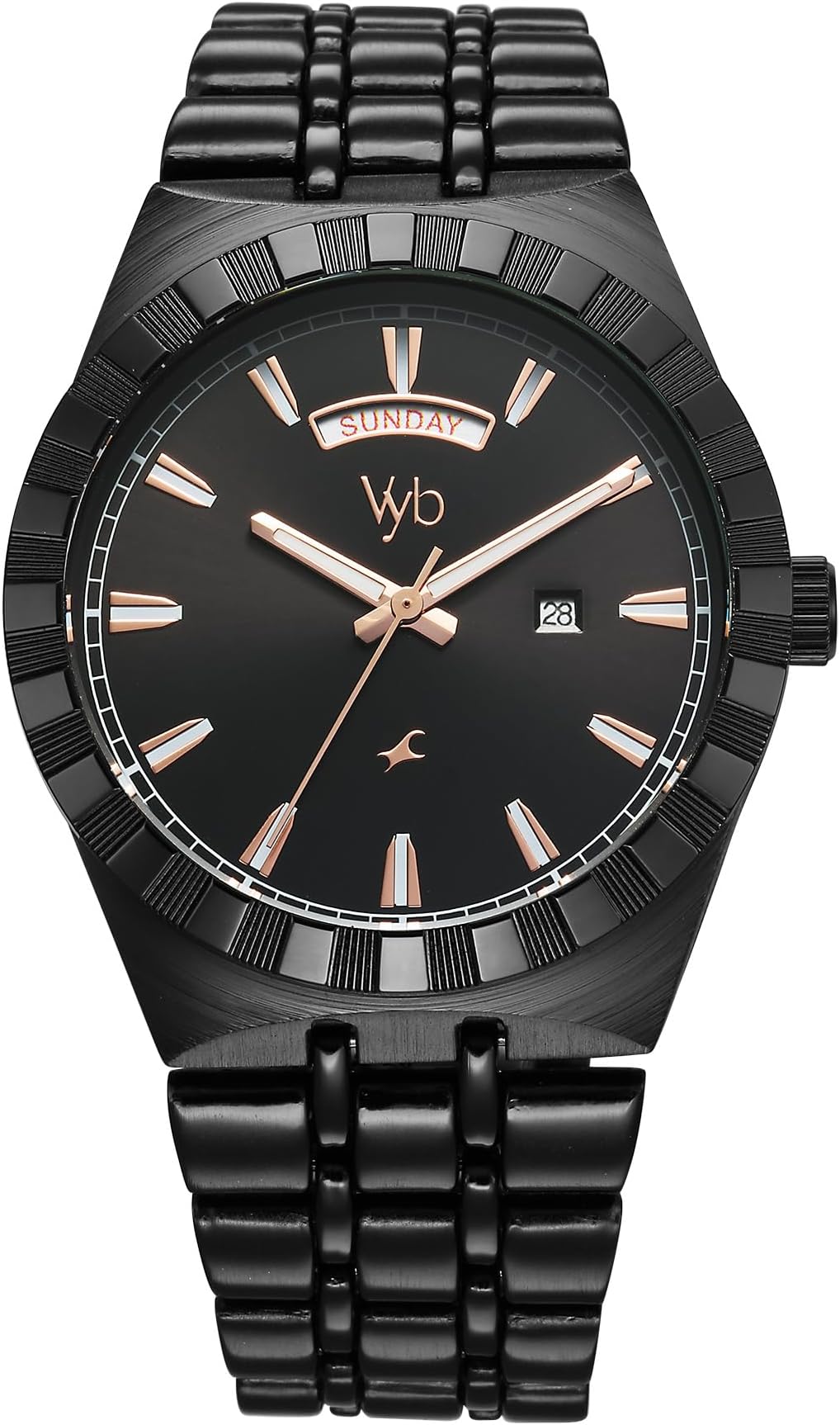 Fastrack Vyb Quartz Analog Black Dial Black Sheet Metal Strap Watch for ...