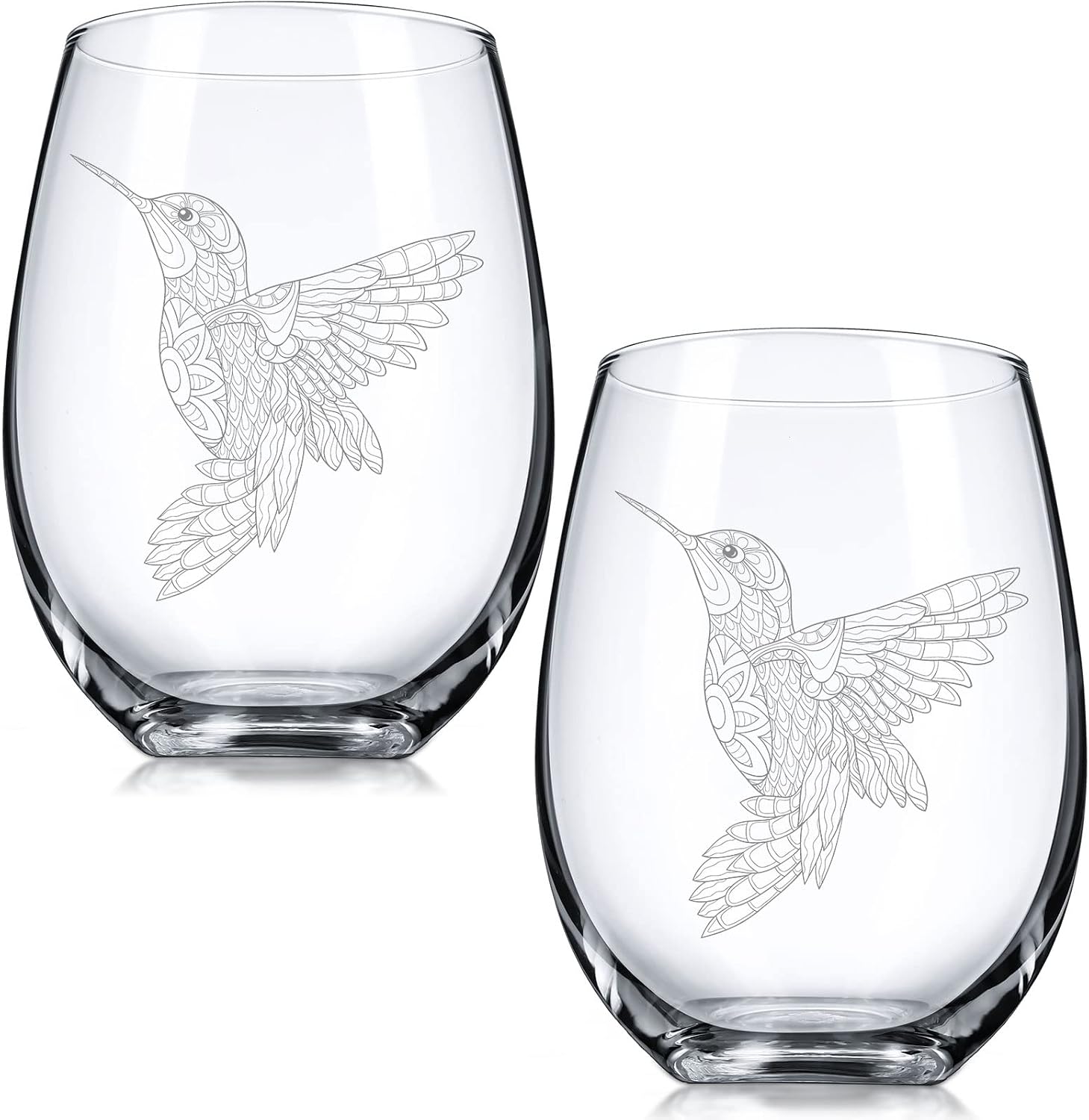 Amazon.com | Mimorou 2 Pieces Hummingbird Stemless Wine Glass 17 oz ...