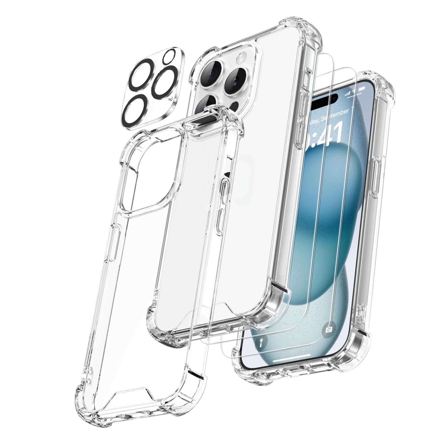 UOYOU 3-in-1 Clear Transparent Case for iPhone 14 with HD Glass Screen ...
