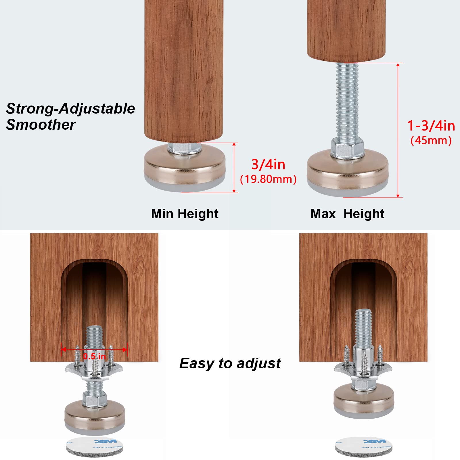 Snapklik.com : Heavy Duty Furniture Levelers 3/8-16 Thread W/ T-Nut Kit ...