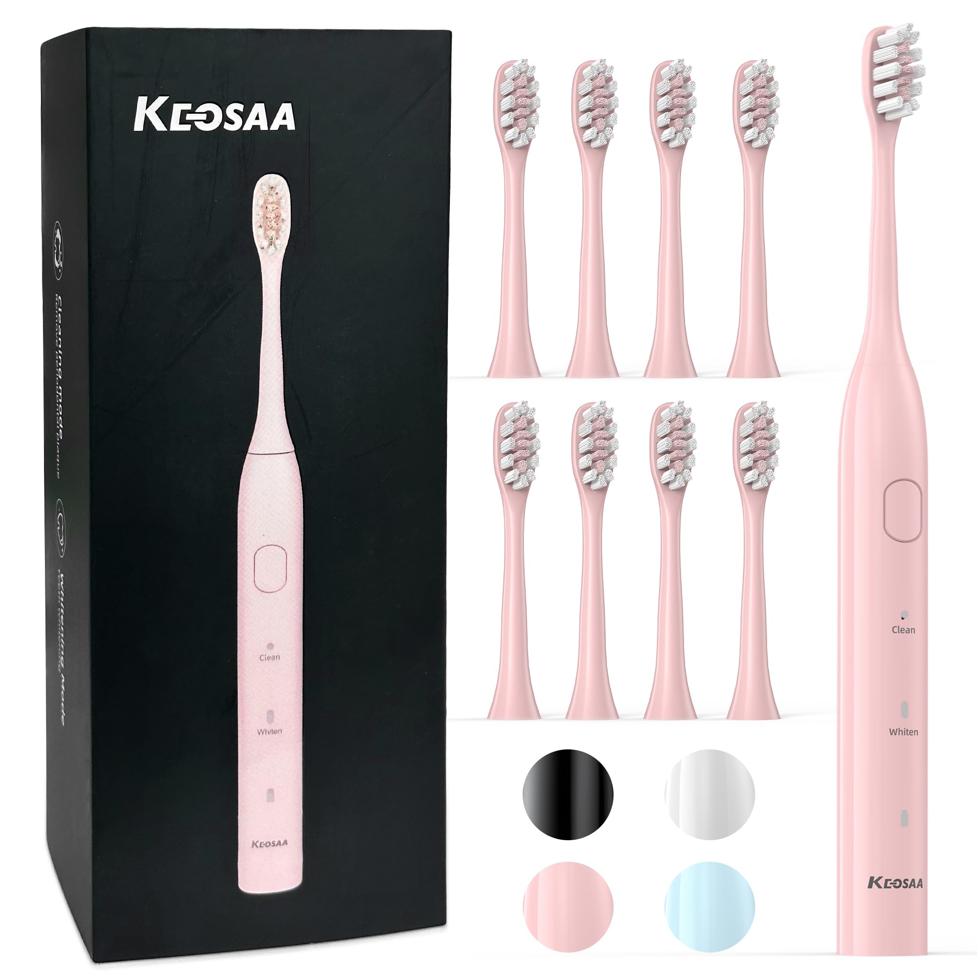 Amazon.com : keosaa Pink Electric Toothbrush with 8 Brush Heads, Sonic ...