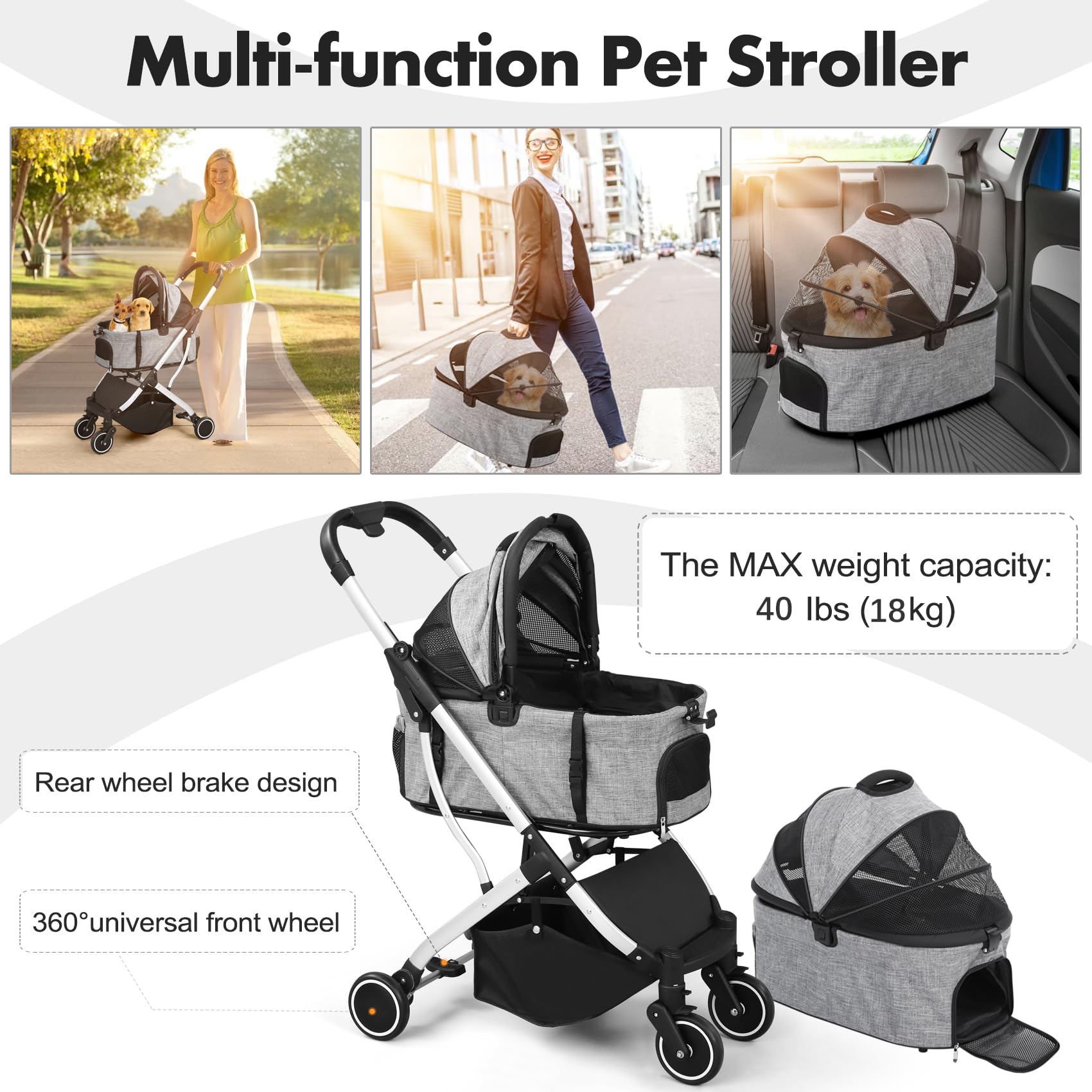 Pet Stroller for Cats and Small Dogs with Removable Carrier Liner ...
