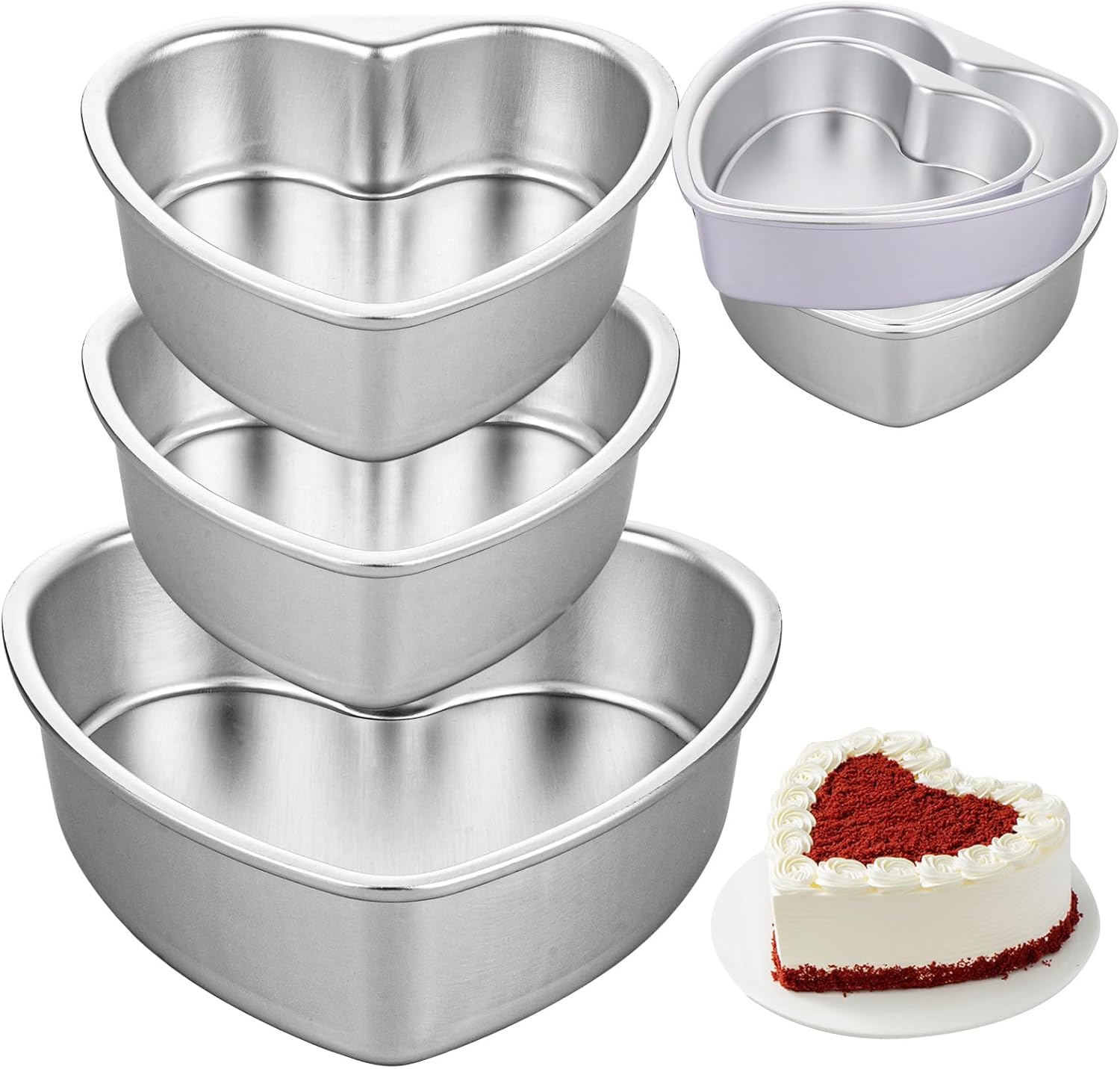 LOPYXBR 3PCS Heart Shaped Cake Tin 6 Inch & 8 Inch Heart Cake Tin ...