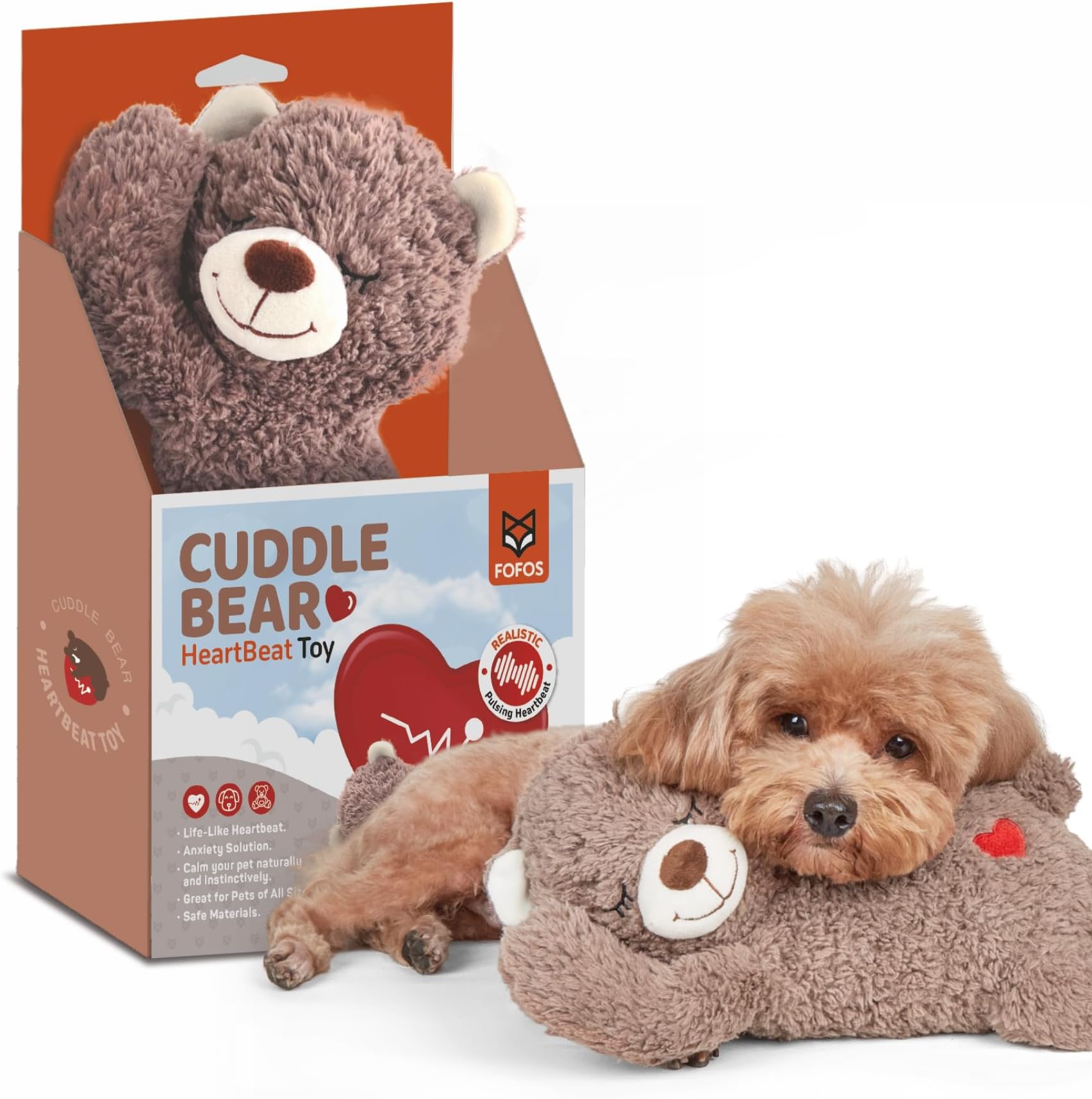 Buy BarkButler x FOFOS Heartbeat Bear Plush Dog Toy - Brown, Anxiety ...