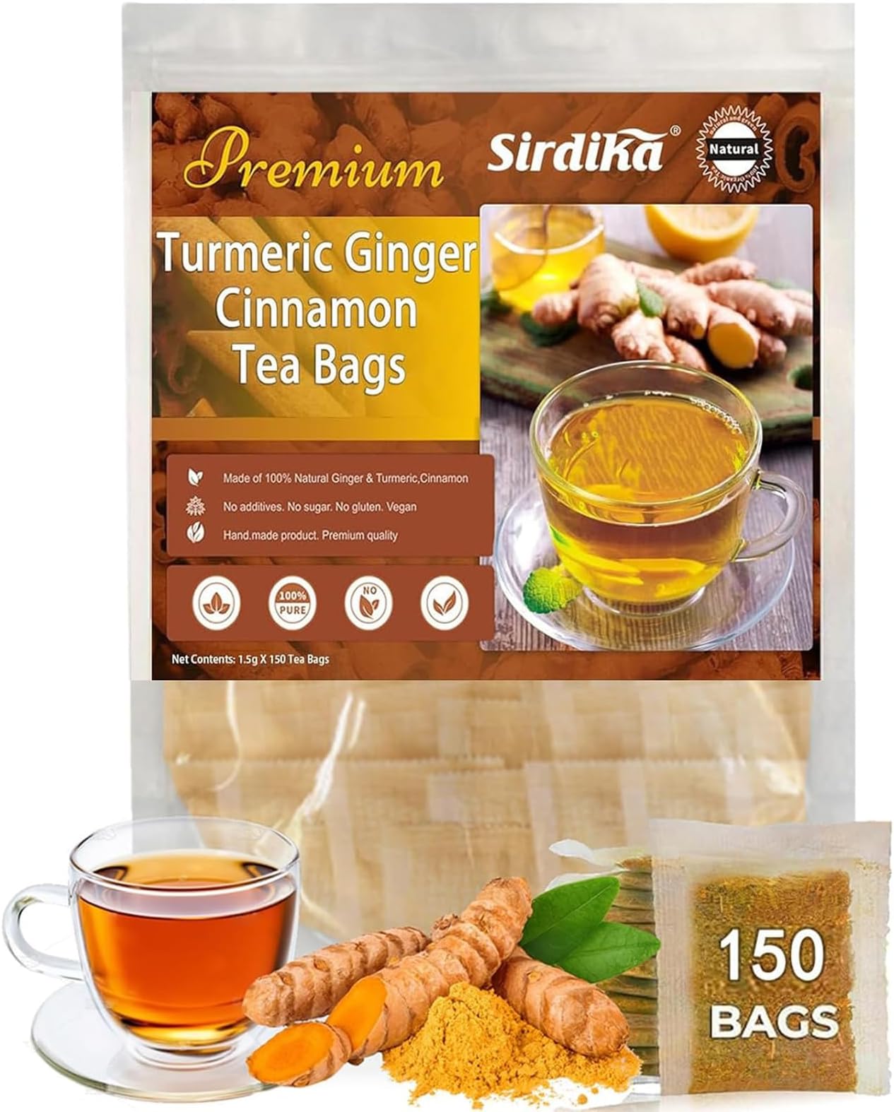 Amazon.com : Premium Turmeric, Ginger, Cinnamon Blend Tea Bags, 100% ...