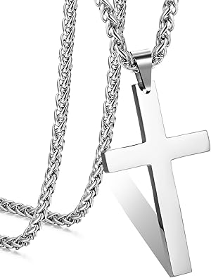 FIBO STEEL Stainless Steel Cross Pendant Chain Necklace for Men Women ...