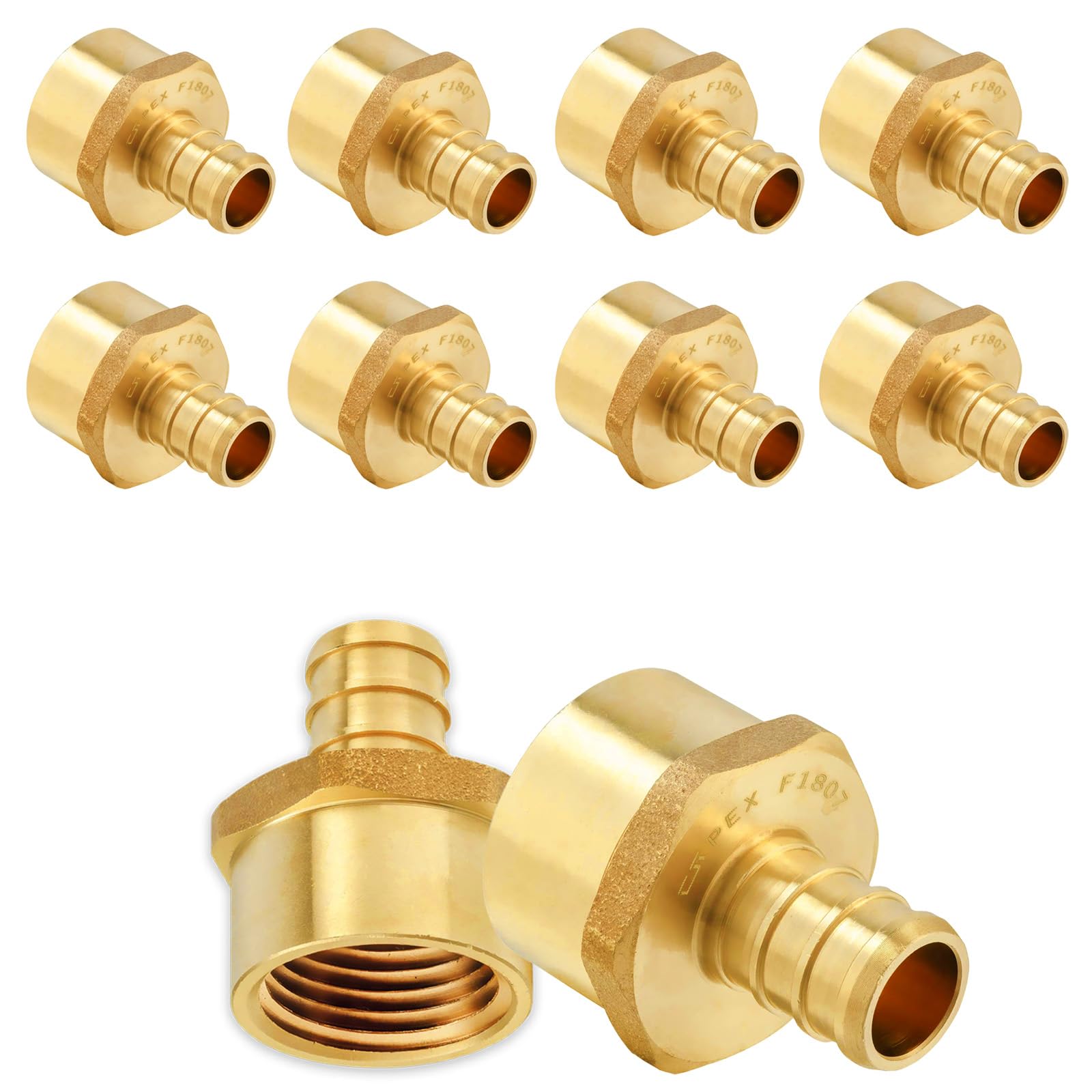 Snapklik.com : 10-Pack PEX Fittings, 1/2" PEX X 3/4" Female NPT, Brass ...