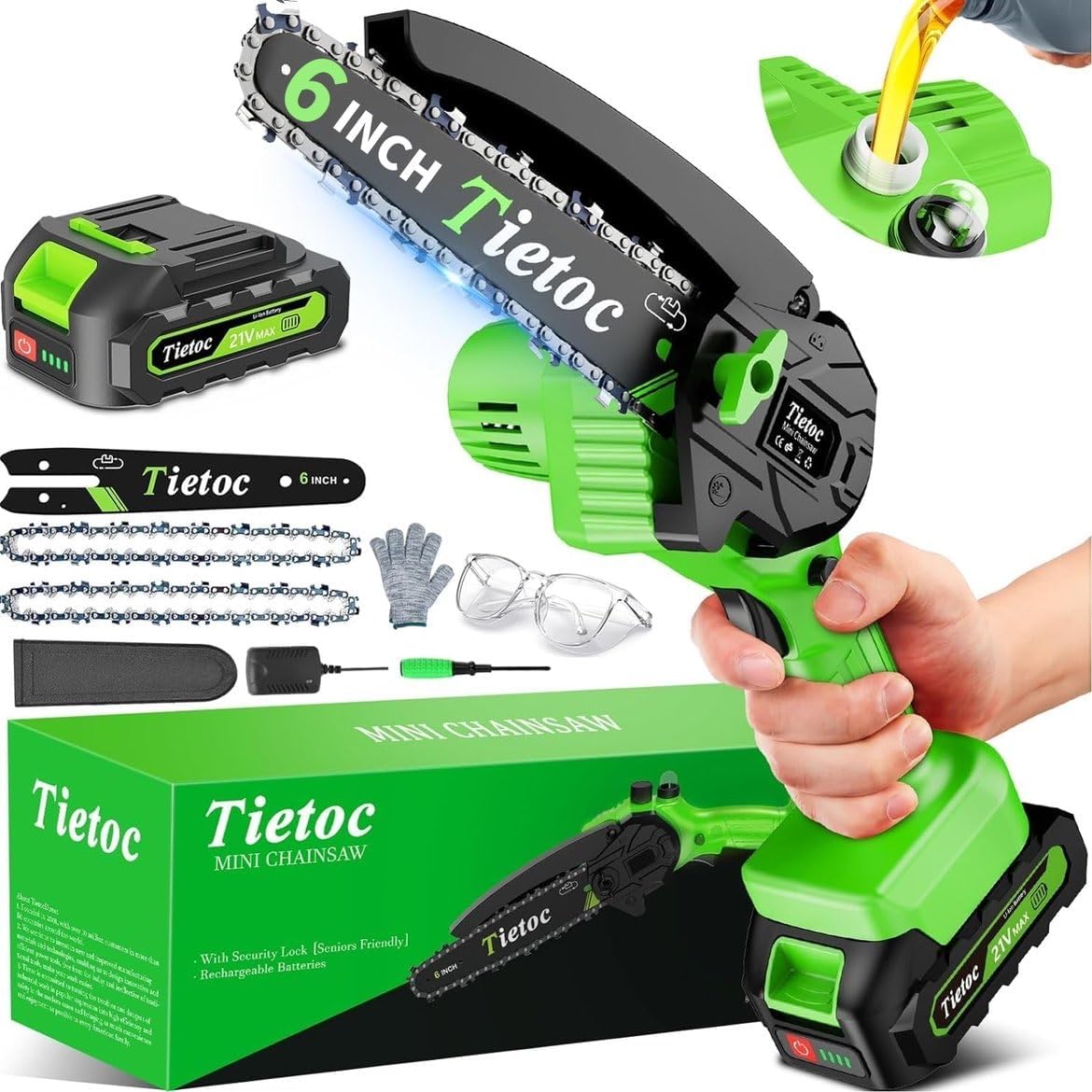 Amazon.com : Angseen Mini Chainsaw Cordless 6Inch, Chain Saw Electric ...