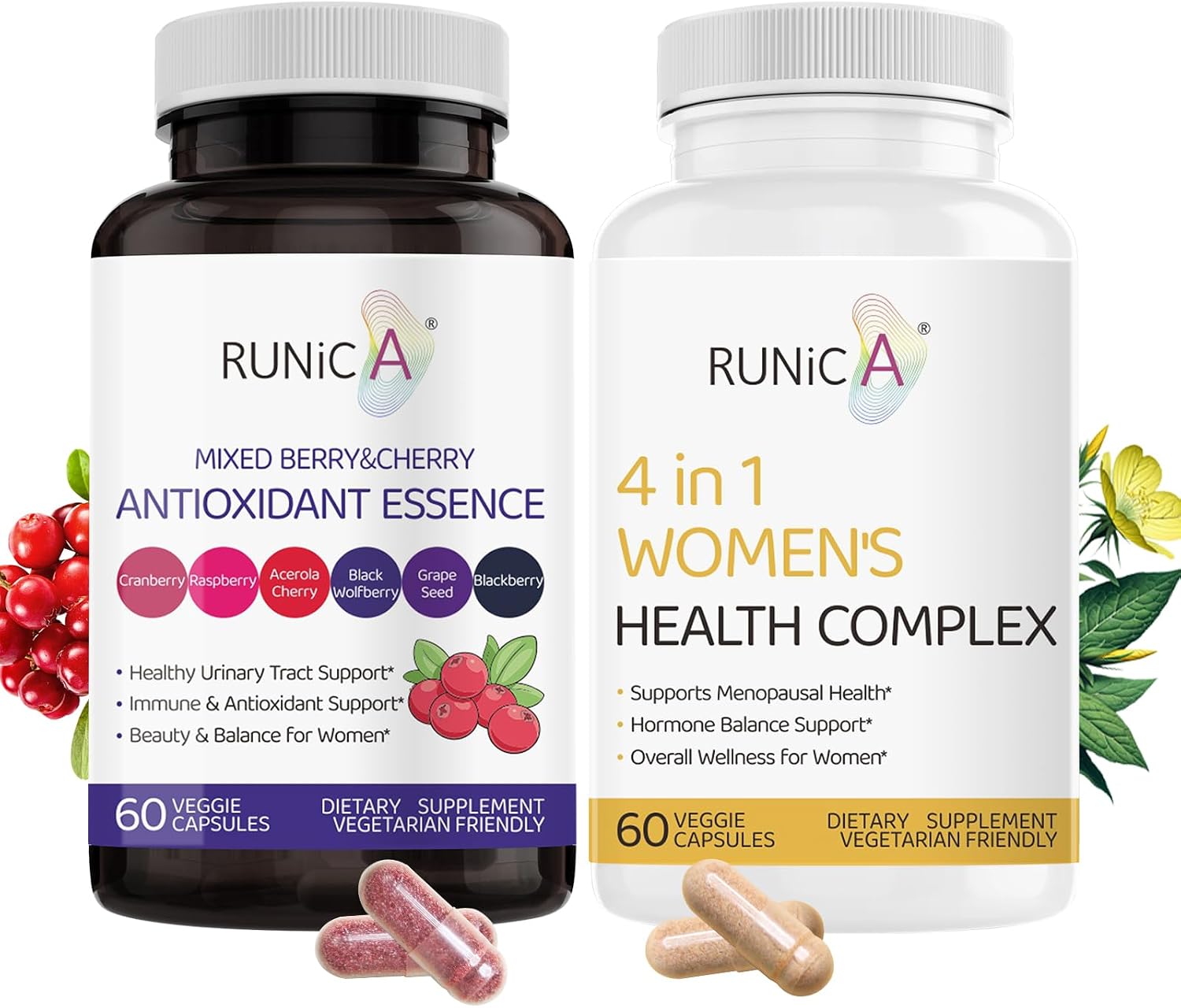 Amazon.com: RUNICA 4 in 1 Women Menopause Supplement & Mixed Berry ...