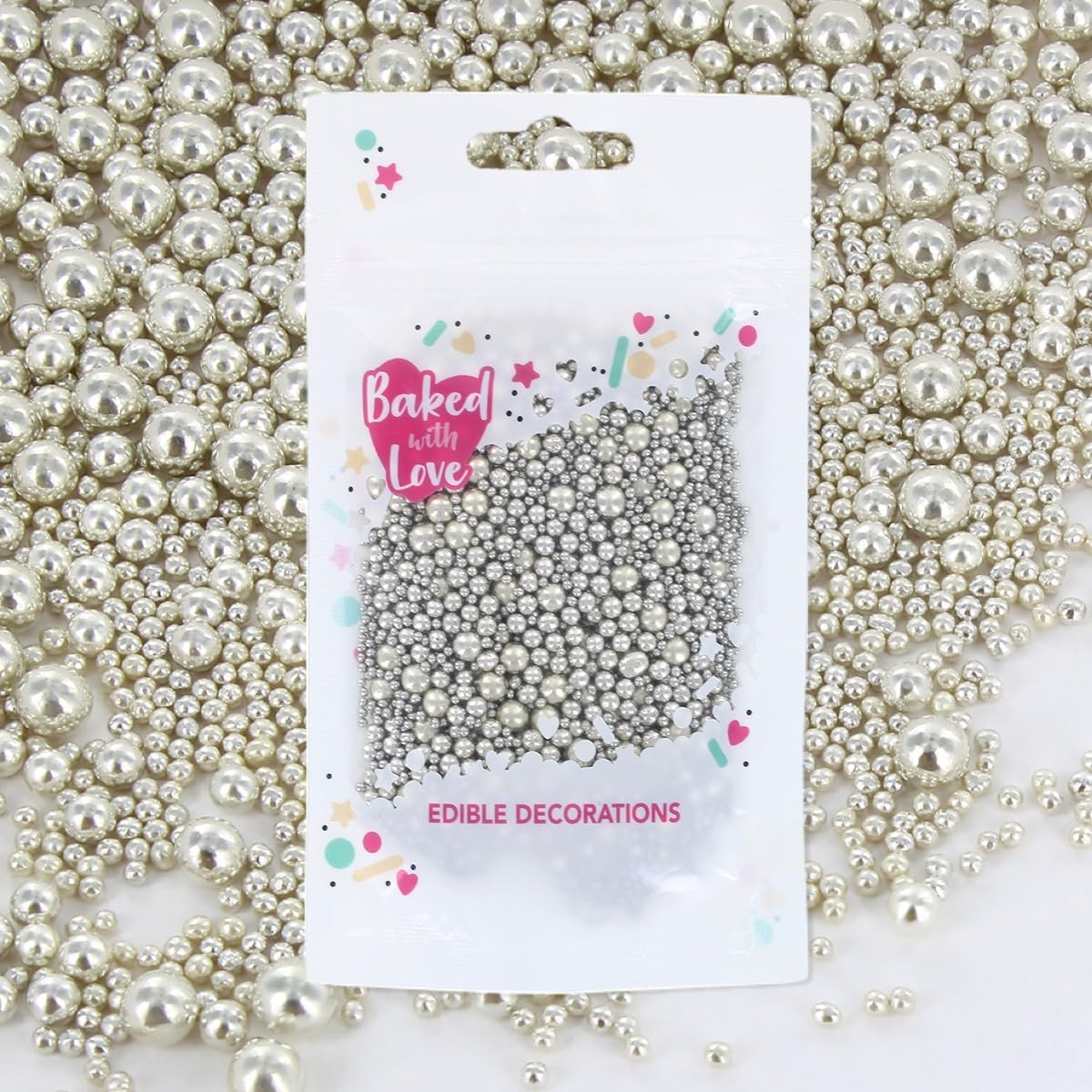 Silver Pearl Sprinkles By Baked With Love | 75g | Silver Sugar Cake ...