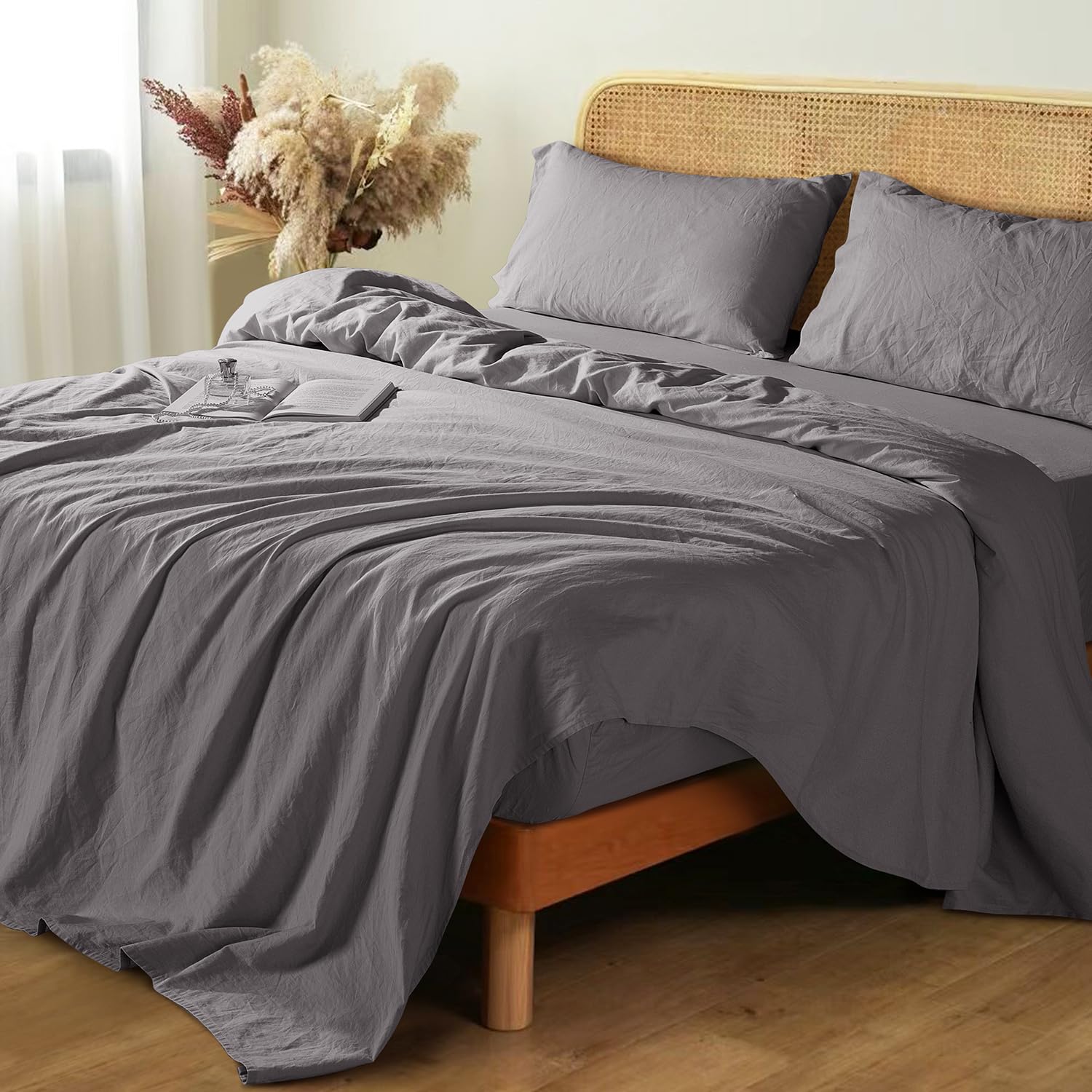 Amazon.com: Shilucheng 100% French Linen Sheets - Queen Size Bed Sheets ...