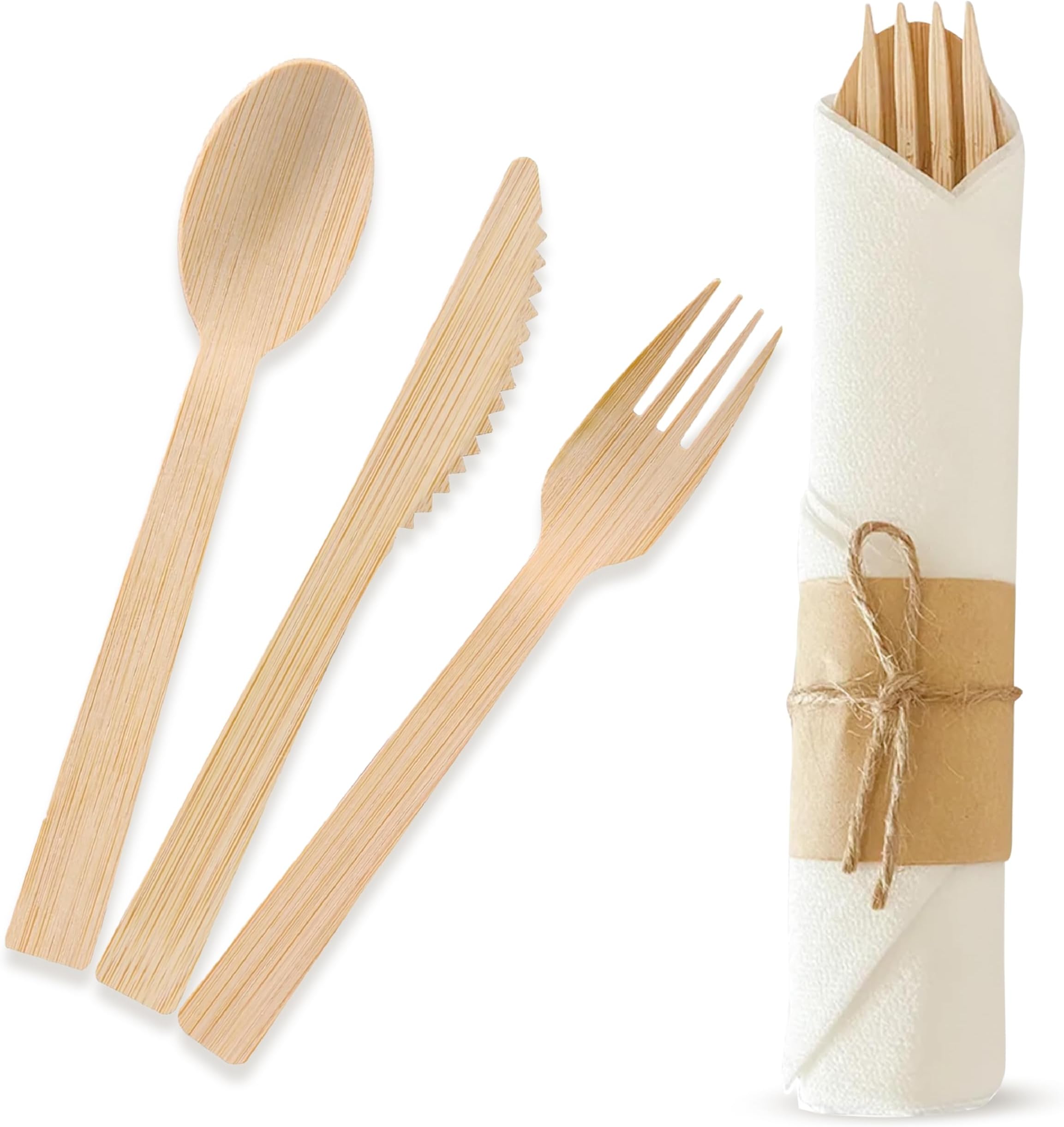 Amazon.com: 50PACK Pre Rolled Disposable Bamboo Cutlery Set ...