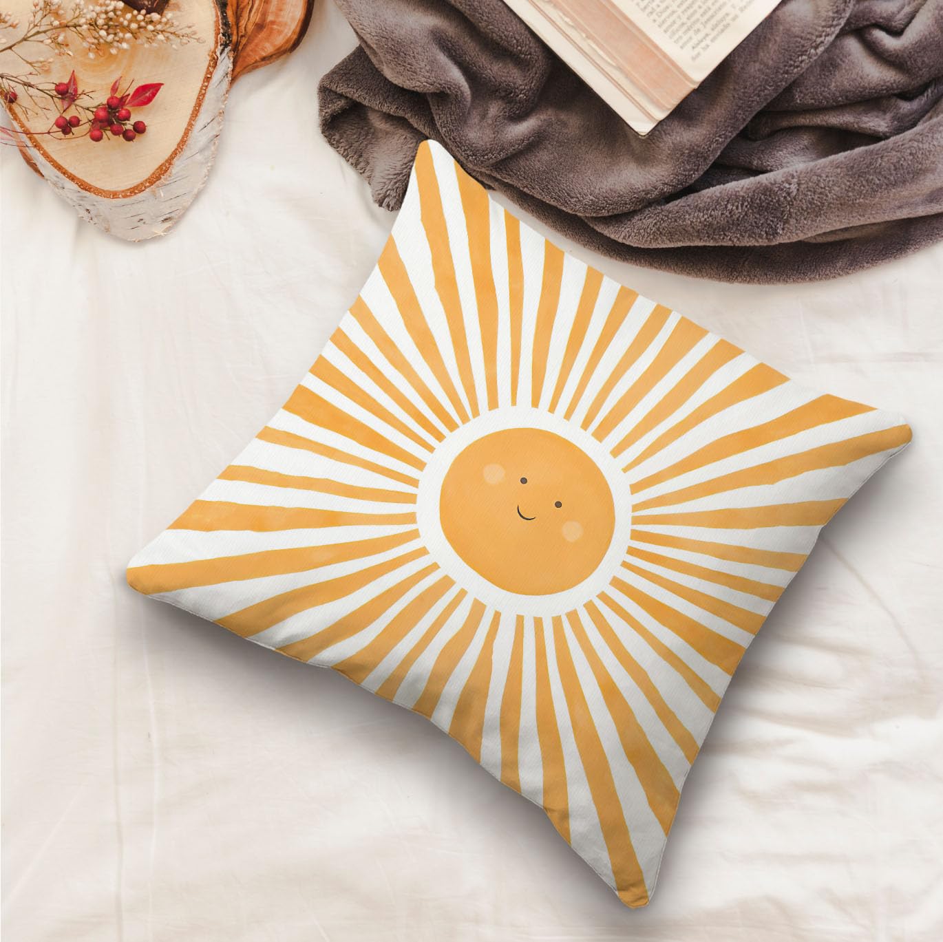 Safito Cute Smiling Sun Sunshine Decorative Throw Pillow Cover 18 × 18 ...