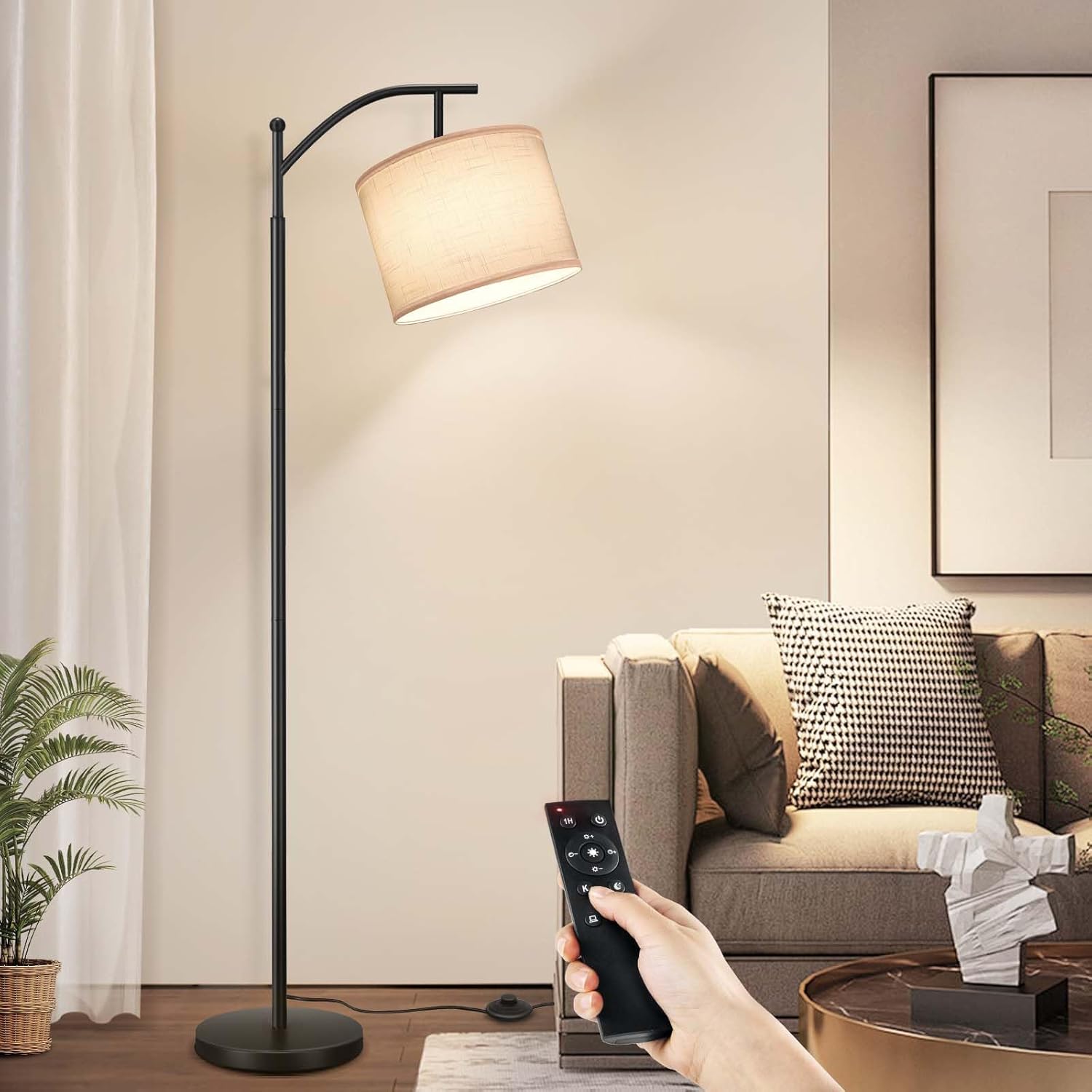 OUTON Arc Floor Lamp with Remote Control, Dimmable & 4 Color ...