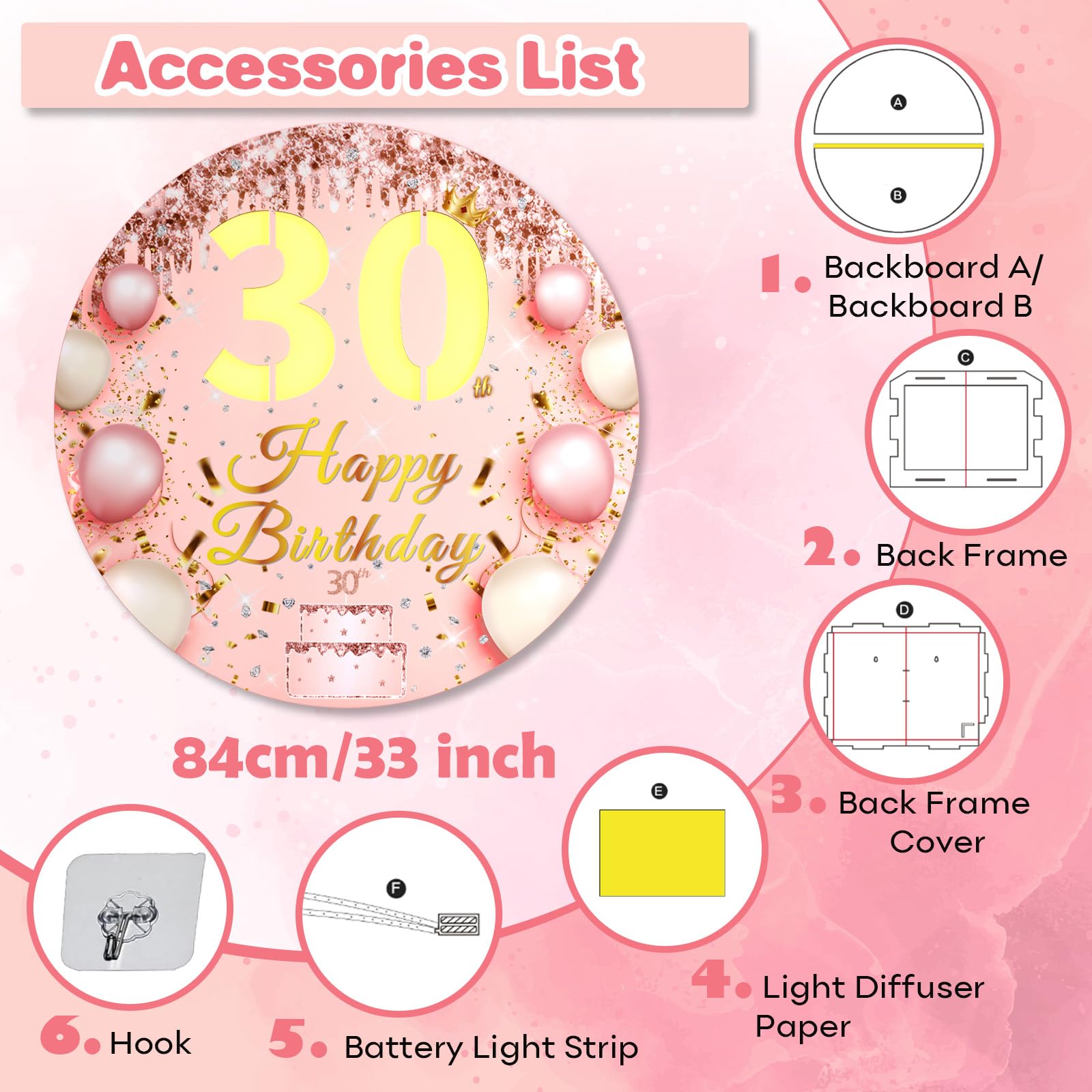 Snapklik.com : 30th Birthday Decorations For Her, Rose Gold Light Up 30 ...