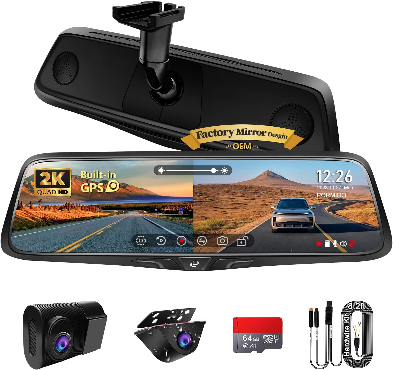Amazon.com: PORMIDO OEM 2K Rear View Mirror Camera,10" Mirror Dash Cam ...