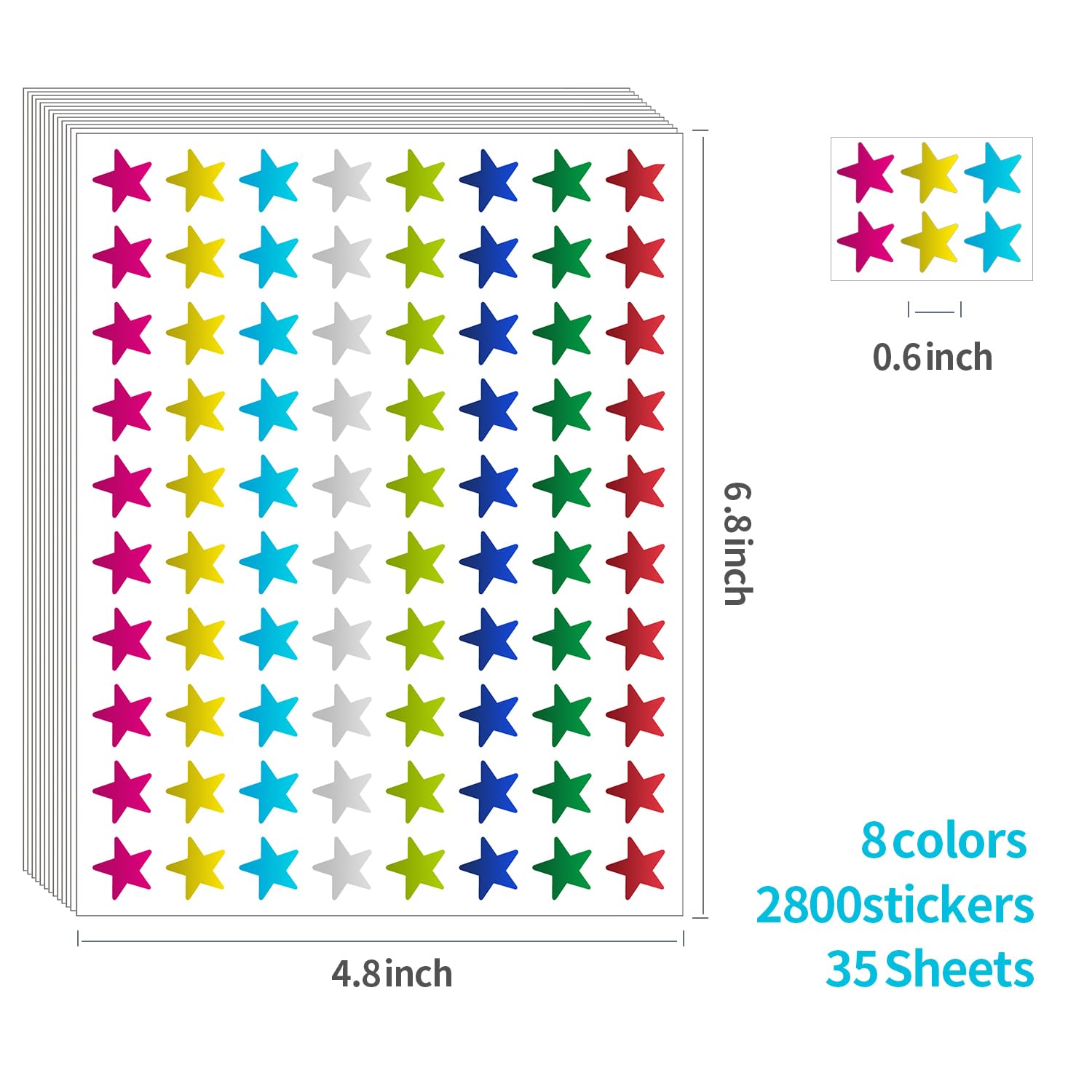 Snapklik.com : REGELETO 2800 Pack 0.6" Foil Star Stickers For Kids ...