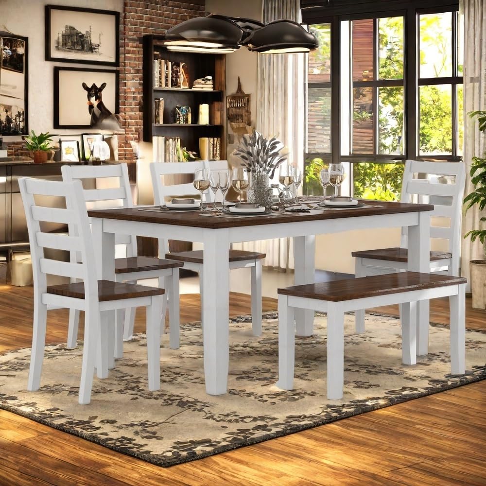 Amazon.com - LUMISOL 6 Piece Kitchen Table and Chairs Set with Bench ...