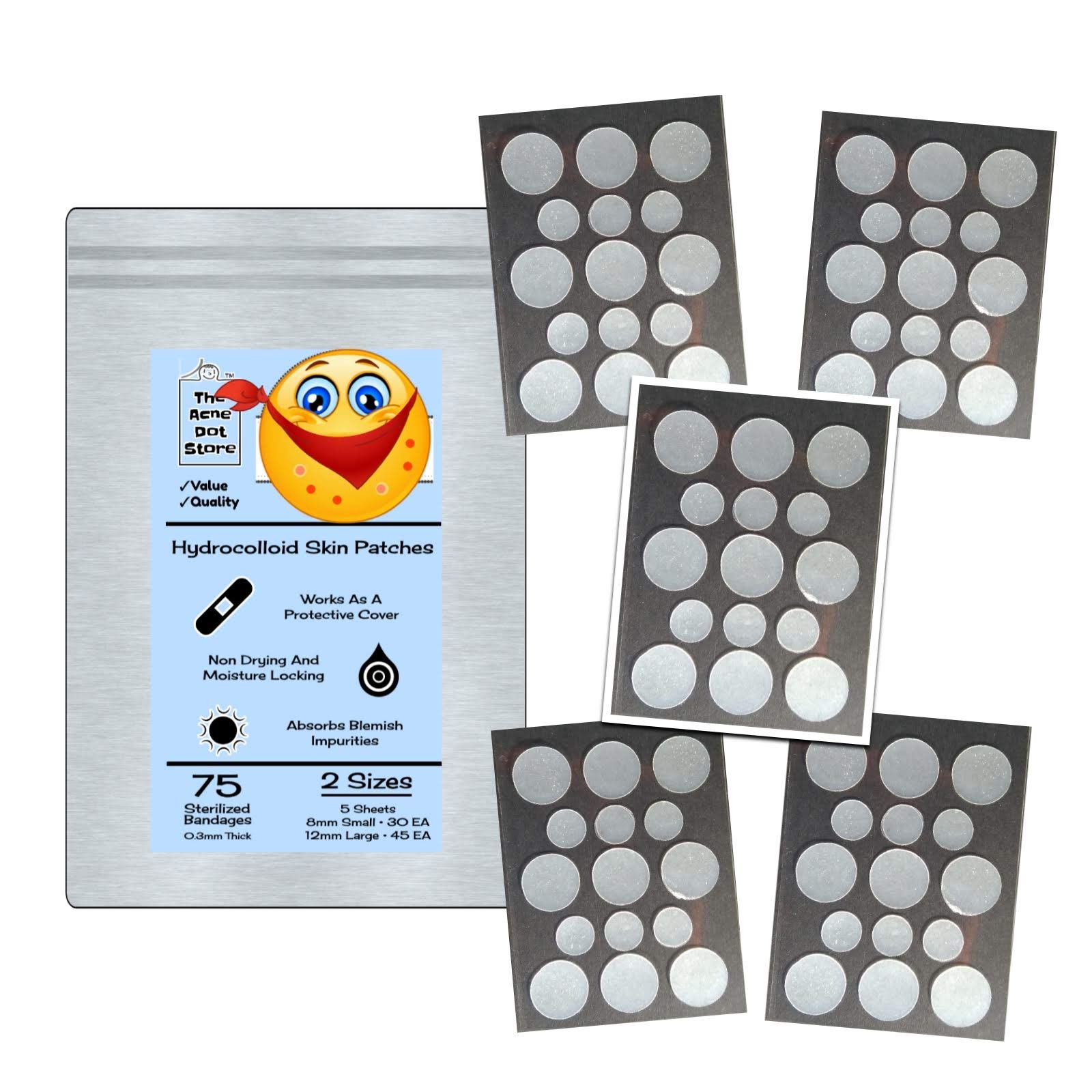 Buy 5pk [75] Acne Dots, Pimple Patches, [SMALL/LARGE SIZE] Cystic Acne ...