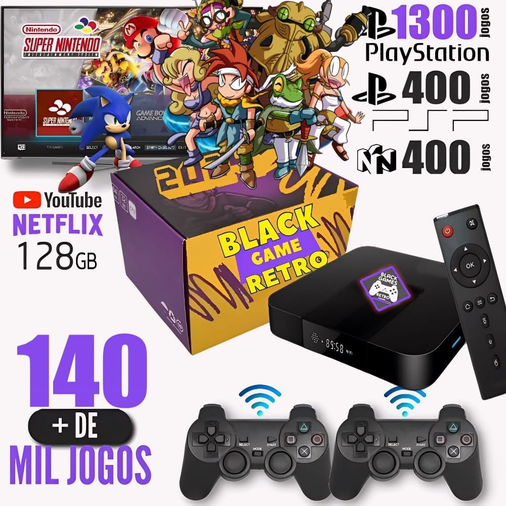 Vídeo Game Box Retro 140.000 mil Jogos 128gb 2 Controles Sem Fio ...