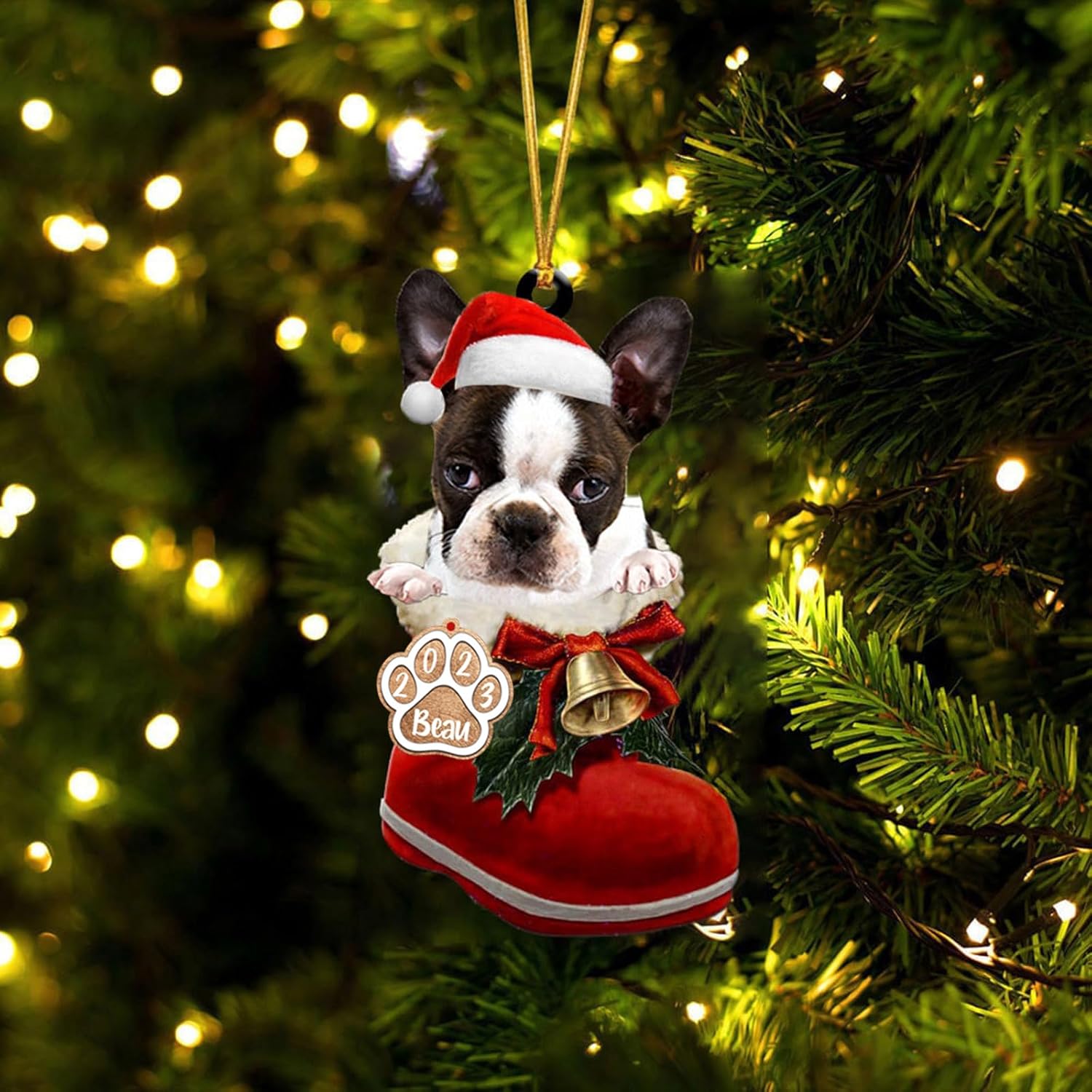 Amazon.com: Personalized Boston Terrier Ornaments - Santa Boot ...
