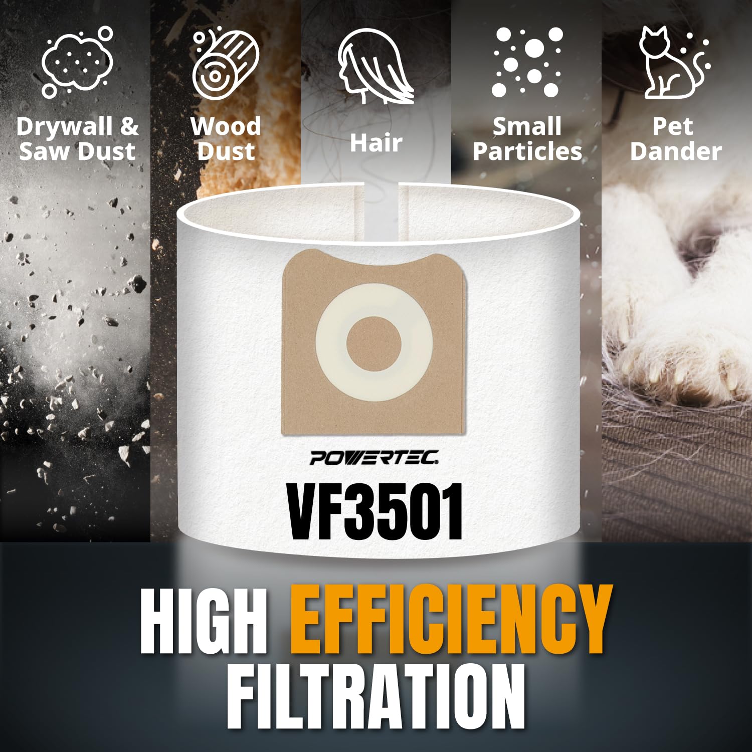 Snapklik.com : POWERTEC VF3501 Size C Shop Vac Bags For Ridgid 10 Pack ...