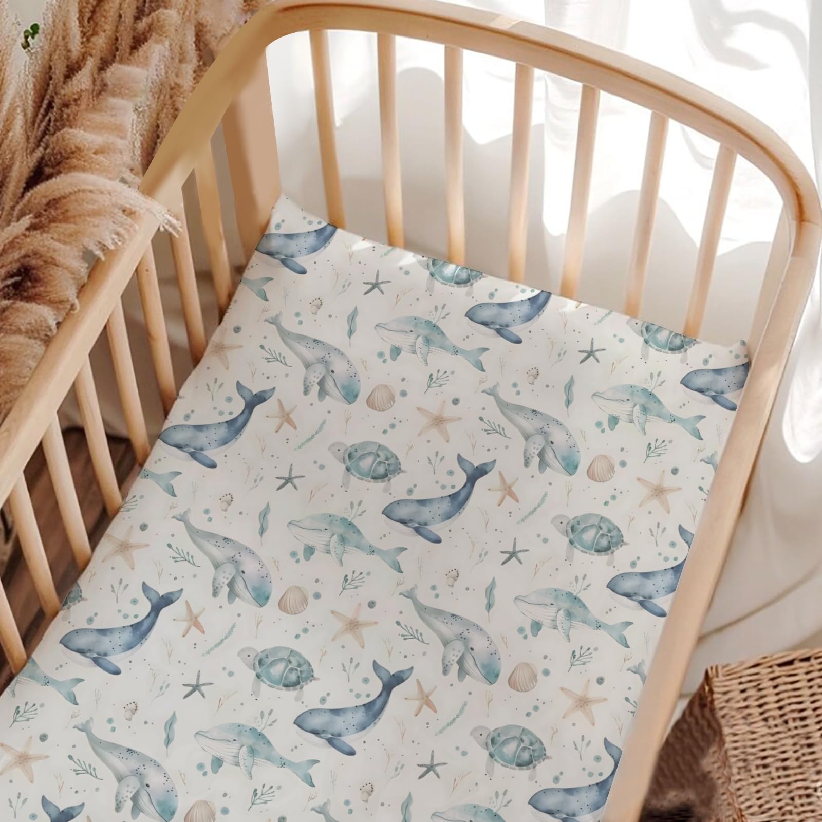 Amazon.com: Ocean Animals Whale Crib Sheets, Ocean Whale Sea Turtle ...