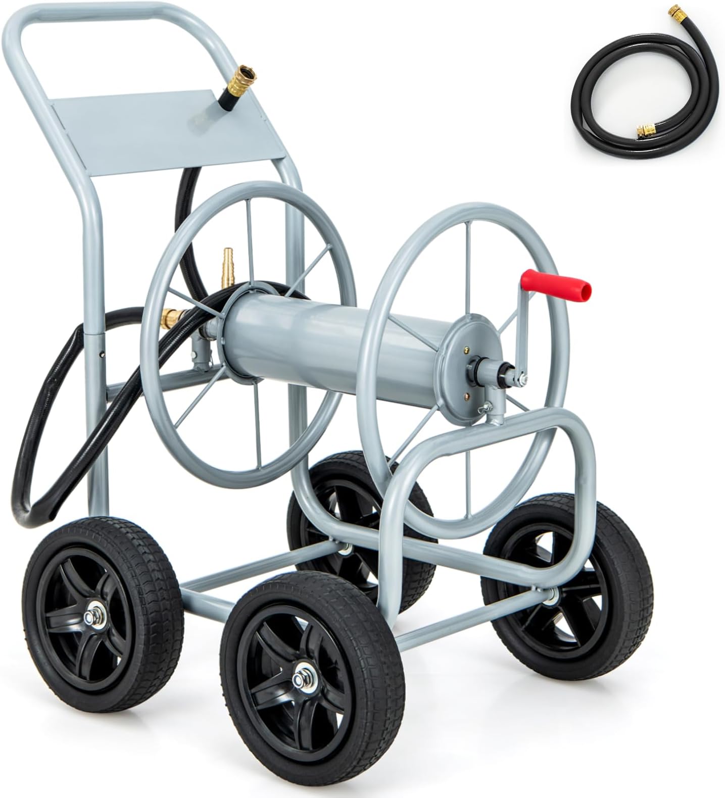 GiantexUK Garden Hose Trolley, Metal Hose Pipe Reel Cart with Wheels ...