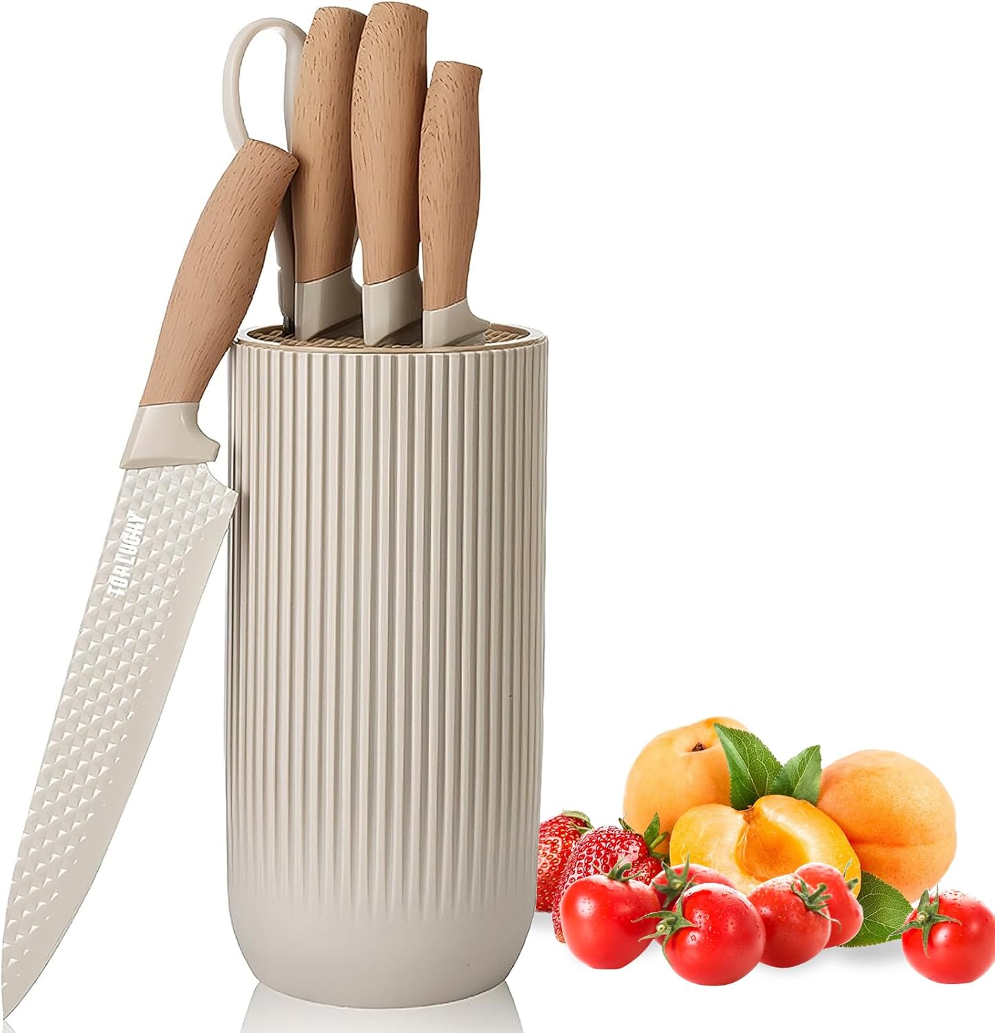 Amazon.com: Knife Set, 6-Piece Ultra Sharp Knife Block Set, Beige ...