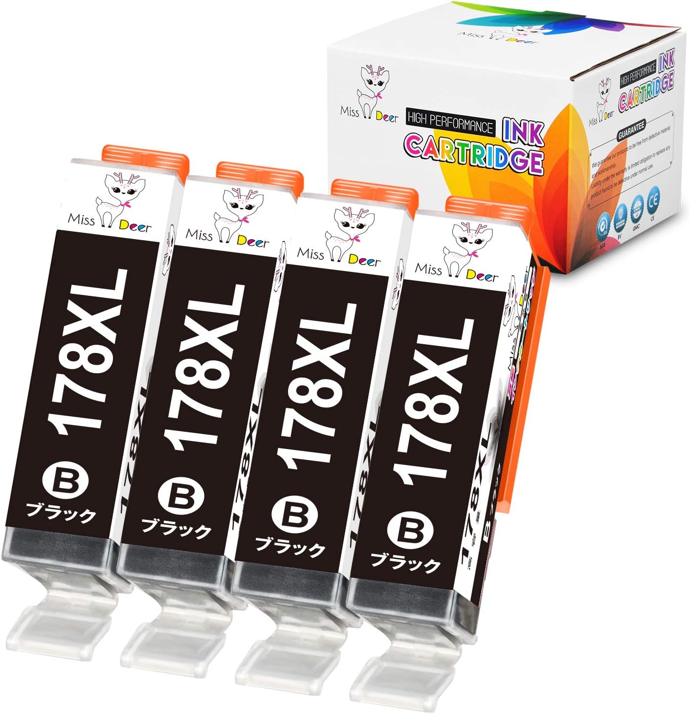 Amazon.co.jp: Miss Deer hp インク 178 HP hp178BK (ブラック)4本セット純正互換インクカートリッジ ...
