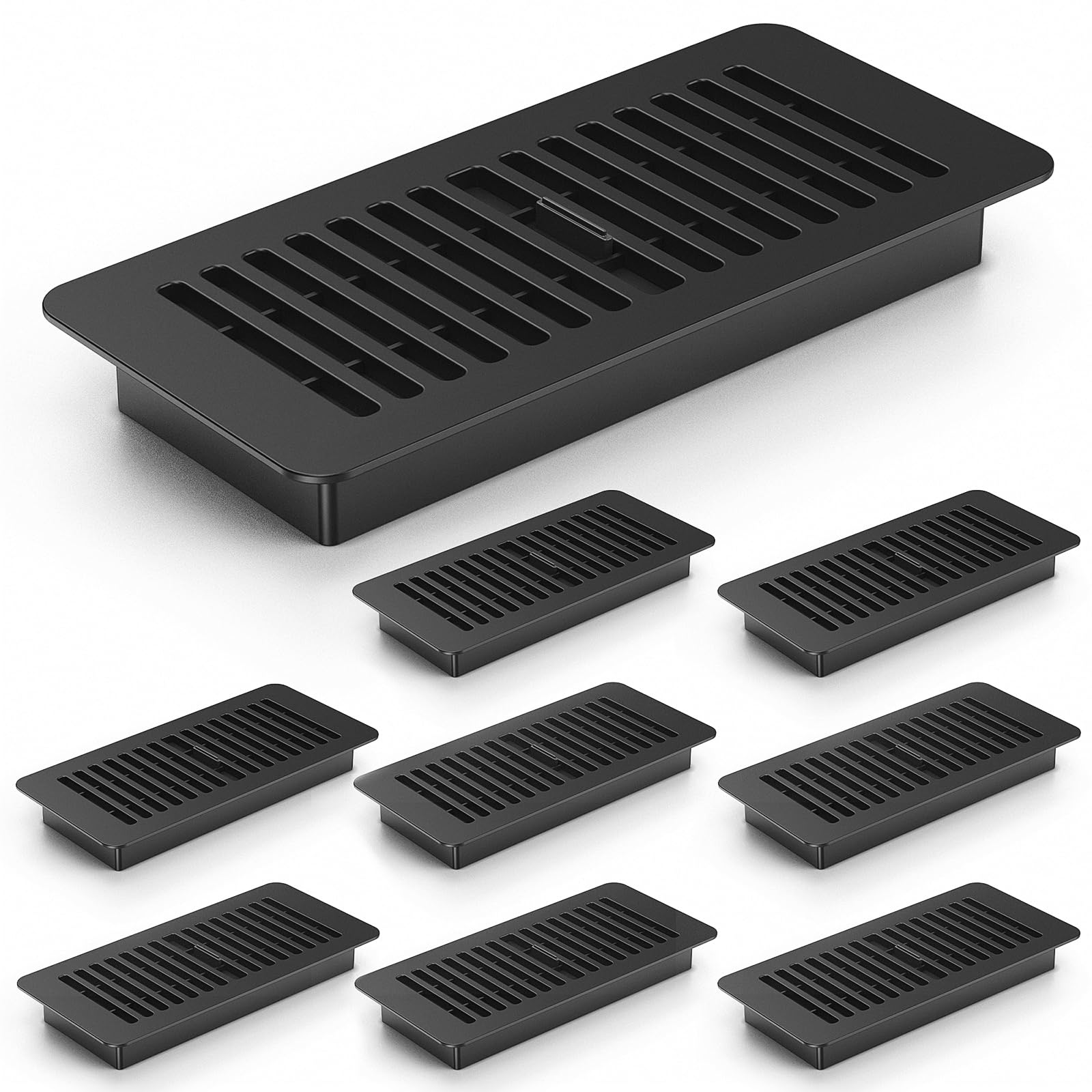 4x10 Floor Register, Plastic Floor Vent Covers Black 8 Pcs, Adjustable ...