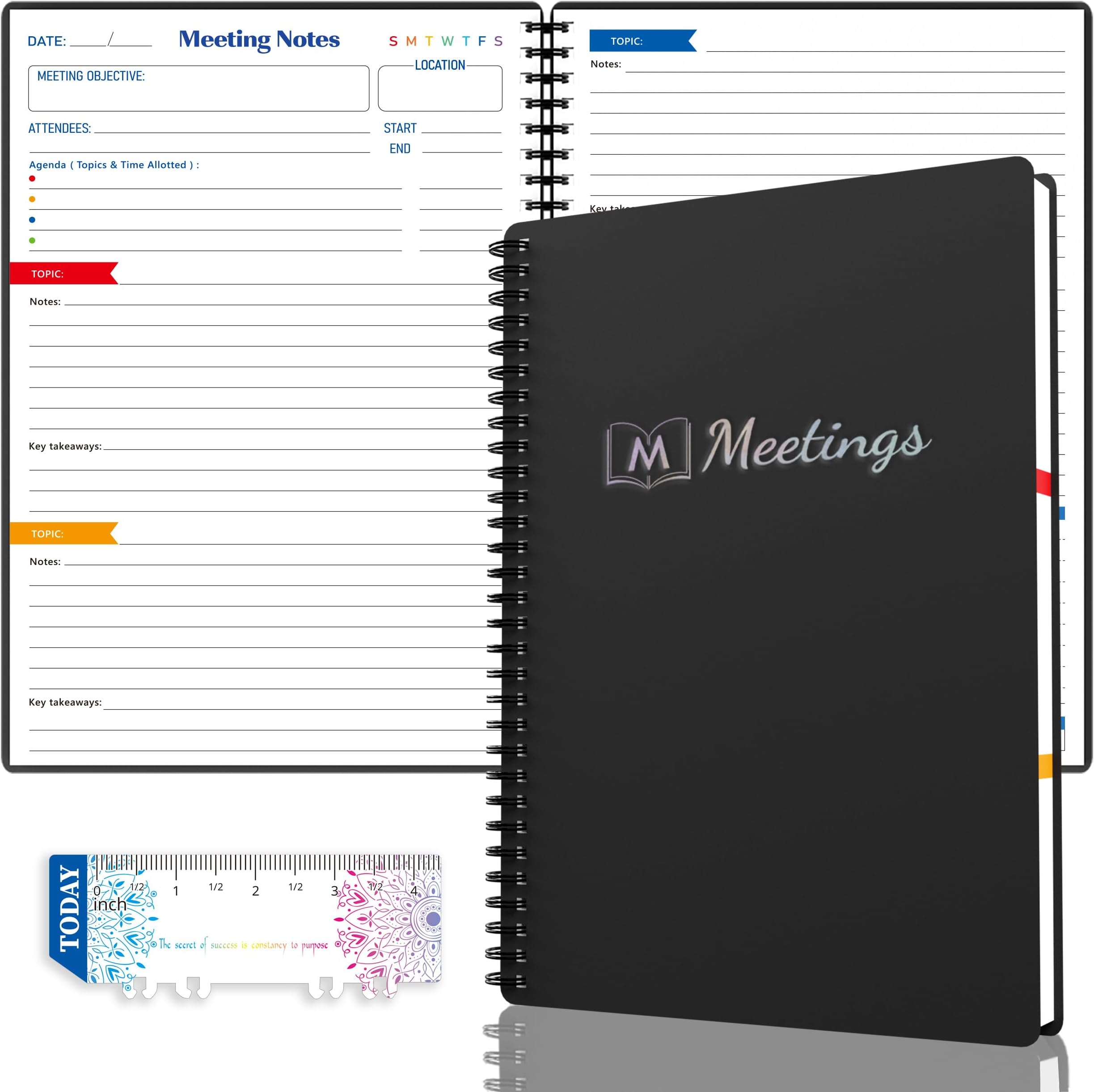 Amazon.com : Meeting Notebook for Work with Action Items - A5 Spiral ...