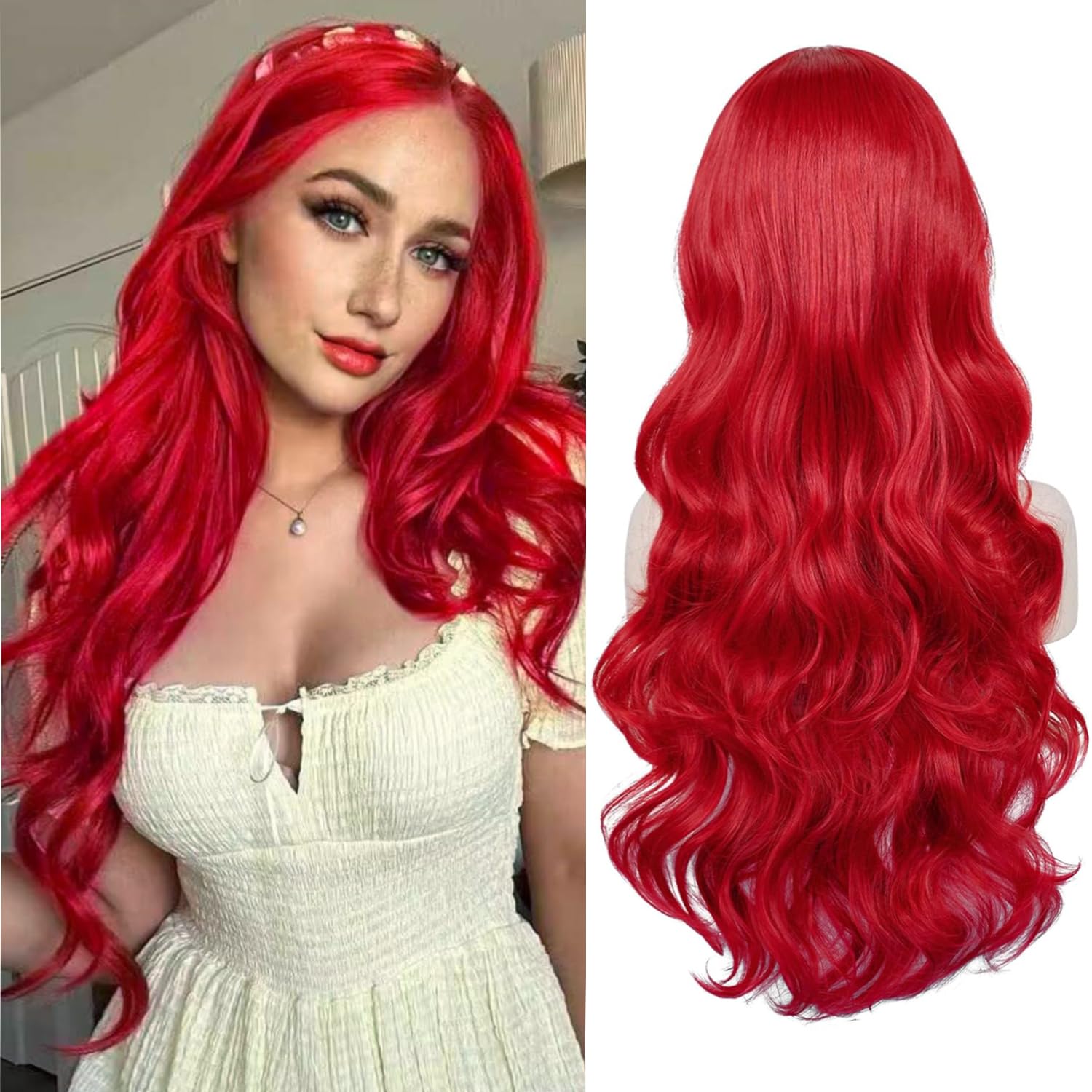 ColorfulPanda Long Curly Wavy Mermaid Red Wigs for Women Ladies with ...