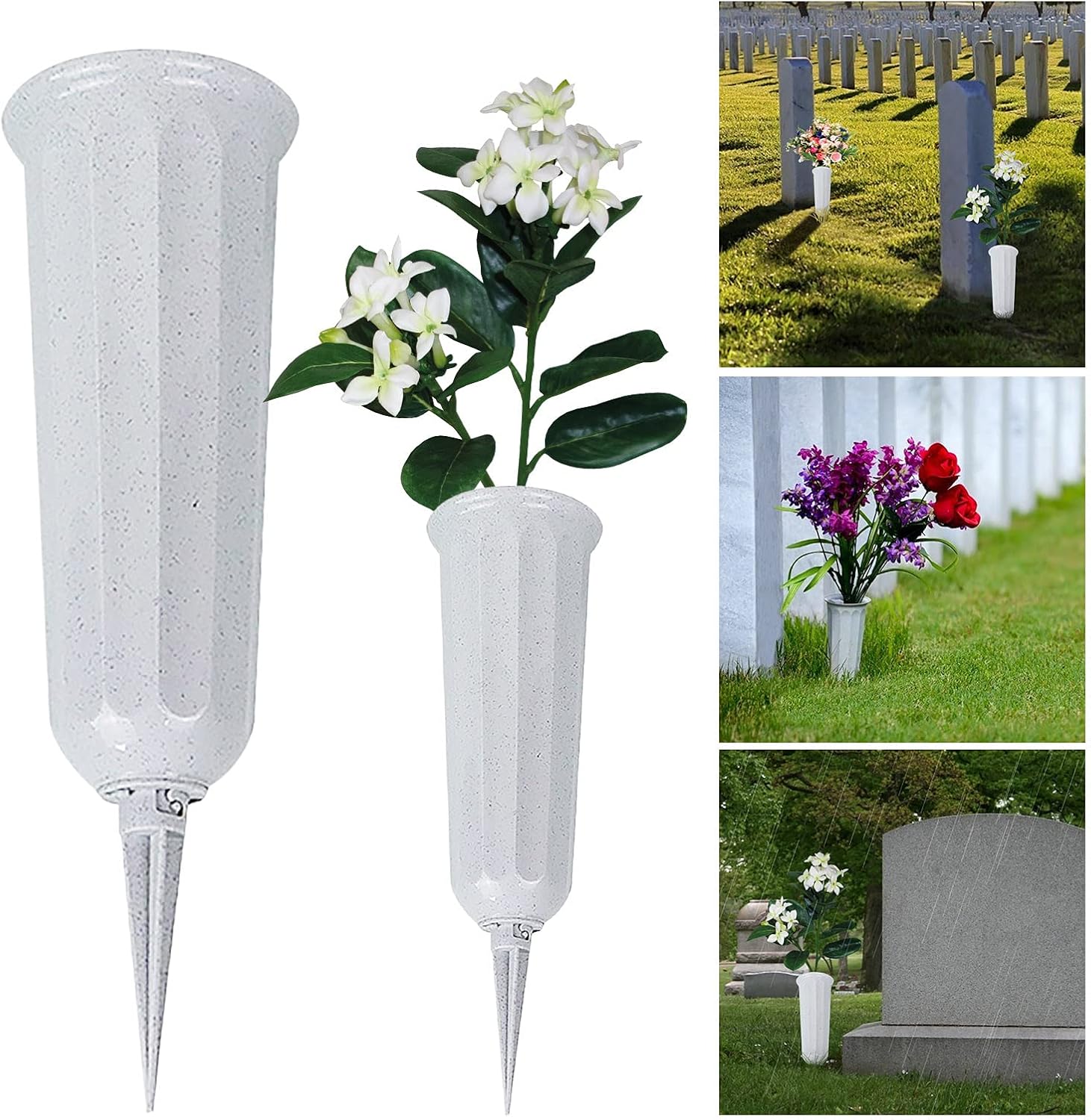 Plastic Memorial Grave Flower Vase, Fluted Grave Floral Vases Graveside ...