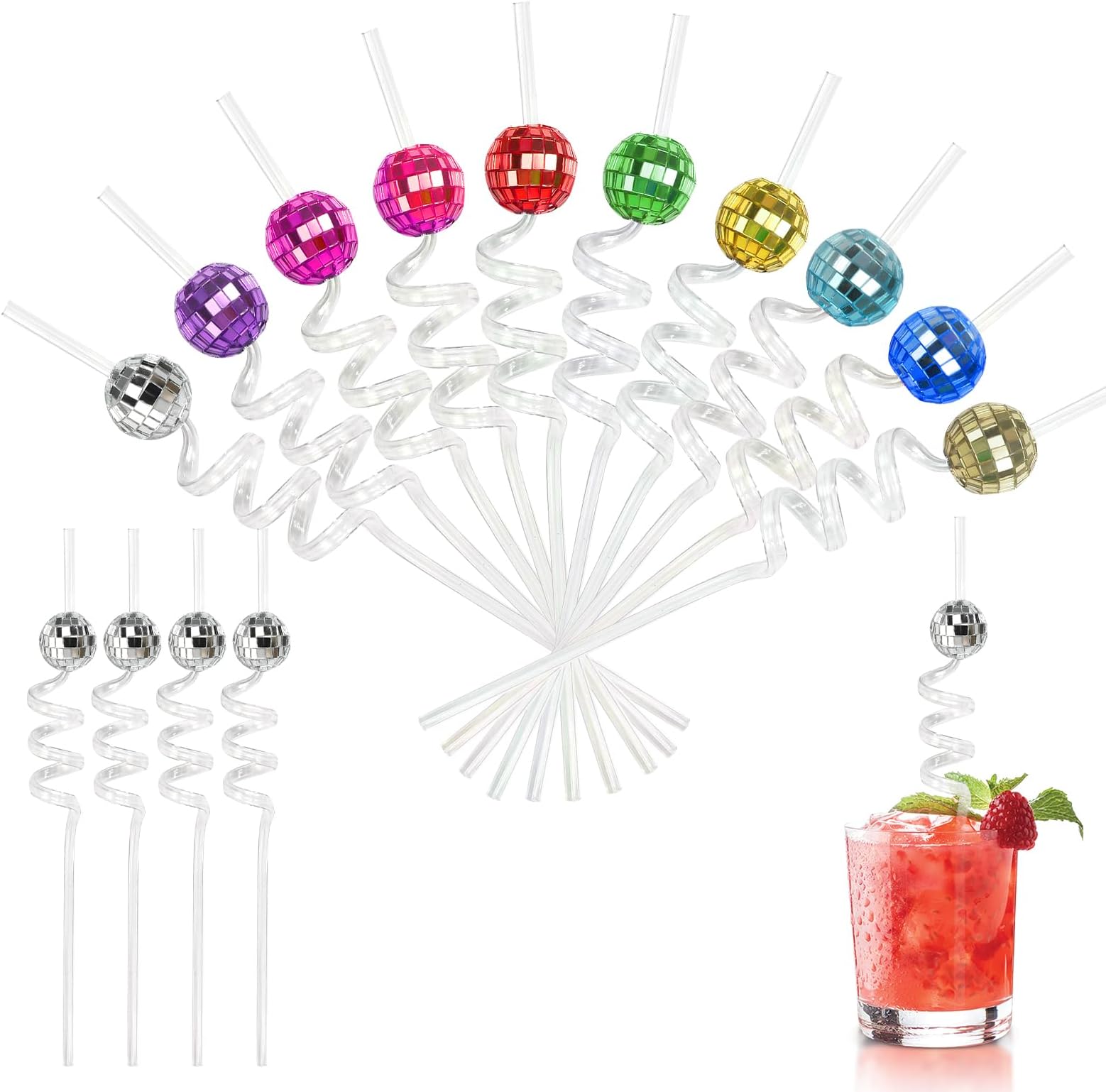 Mirror Disco Ball Straws, 14 Pcs Disco Decorative Straws Plastic Mini ...