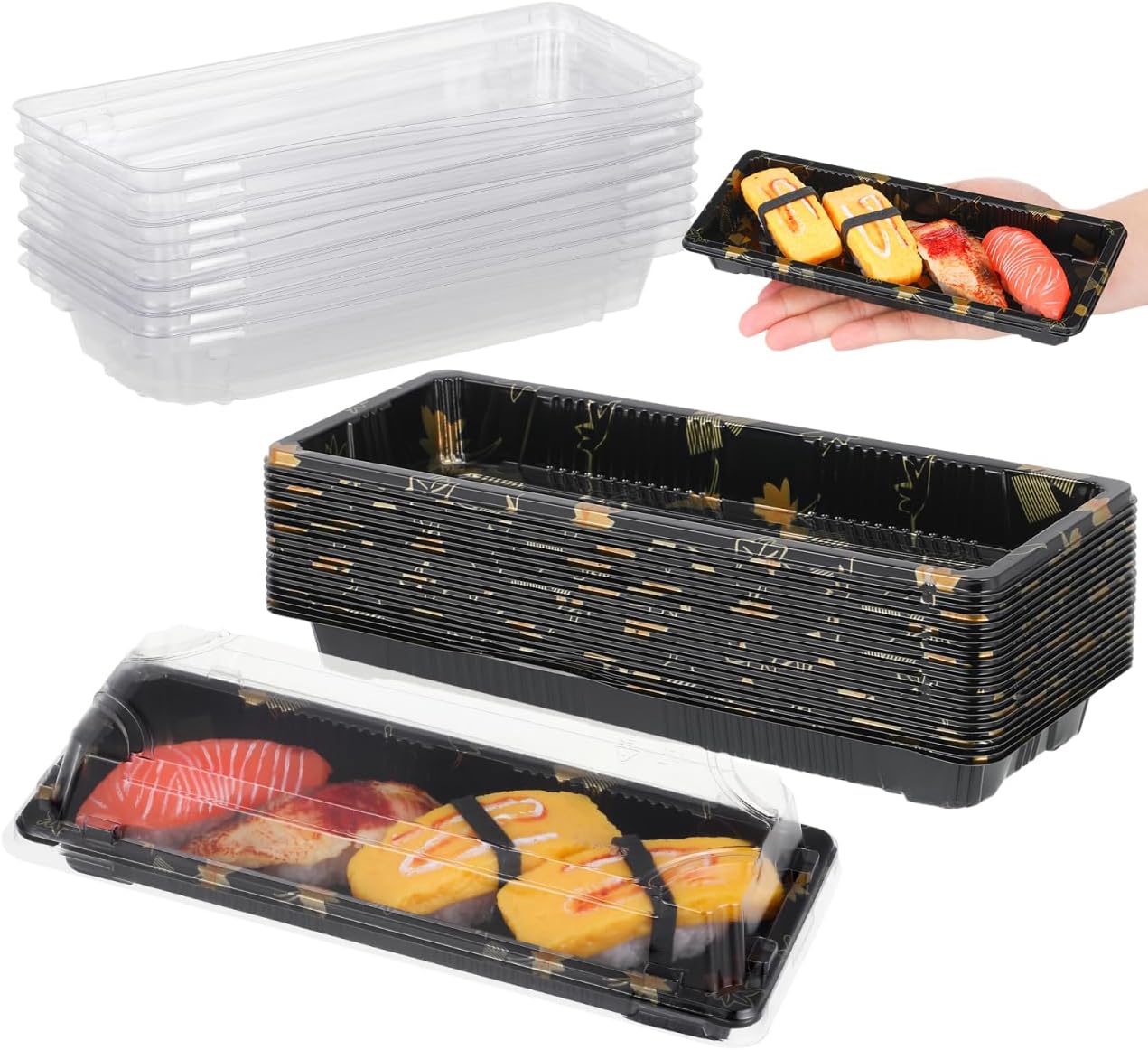 Amazon.com: 20Pcs Sushi Containers with Lid - Disposable Sushi Tray ...