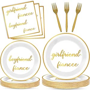 Amazon.com: 96PCS Engagement Party Supplies Engagement Paper Plates and ...