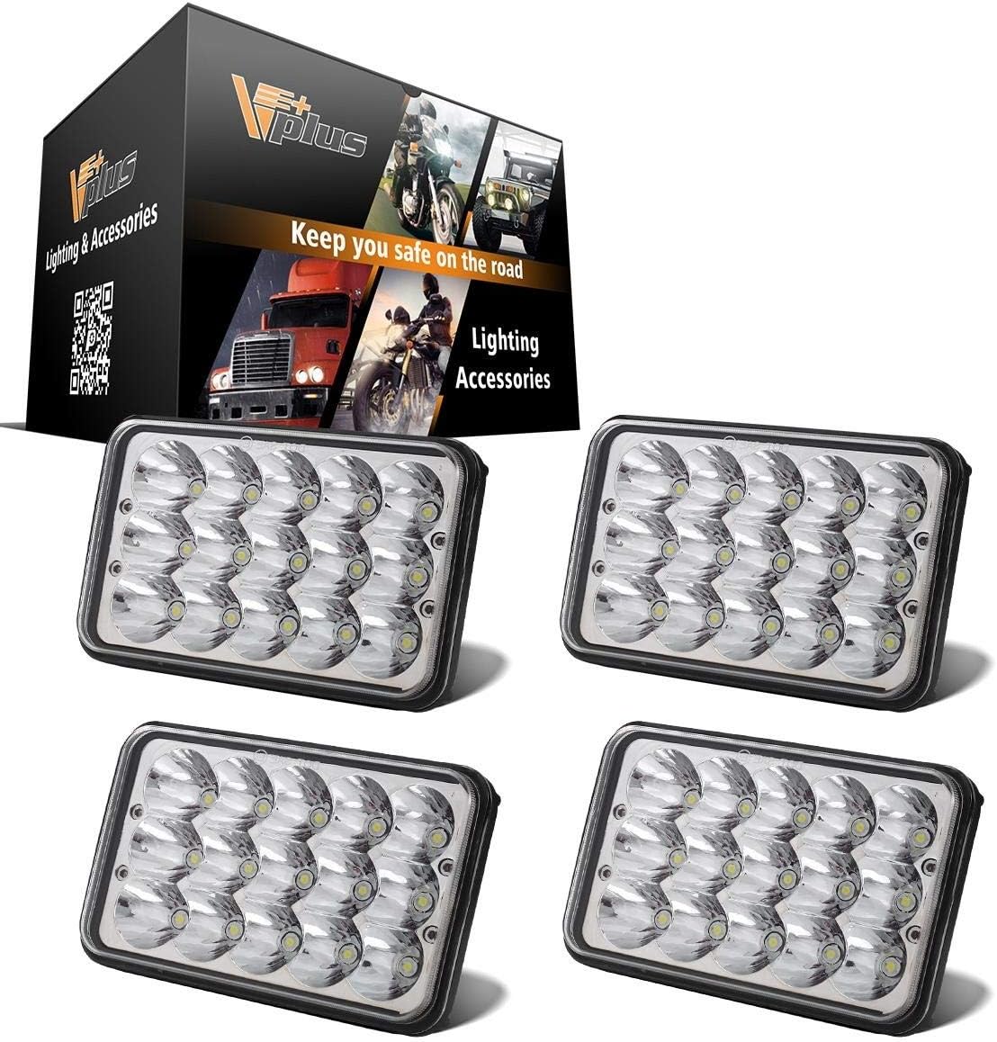 Partsam 4PCS 4x6 LED Headlights Sealed Beam 6x4 H4651 H4666 H4656 ...