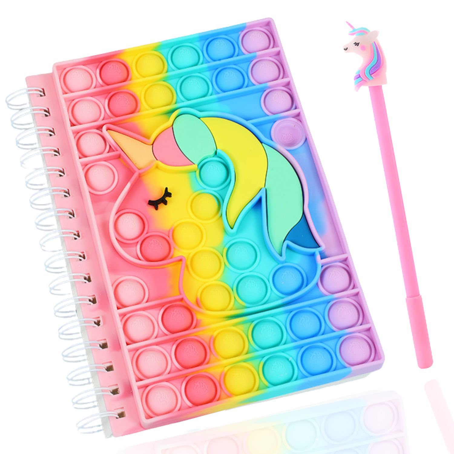 Yeefunjoy Pop it Fidget Notebook Dairy A5, Unicorn Poppet Notebook with ...
