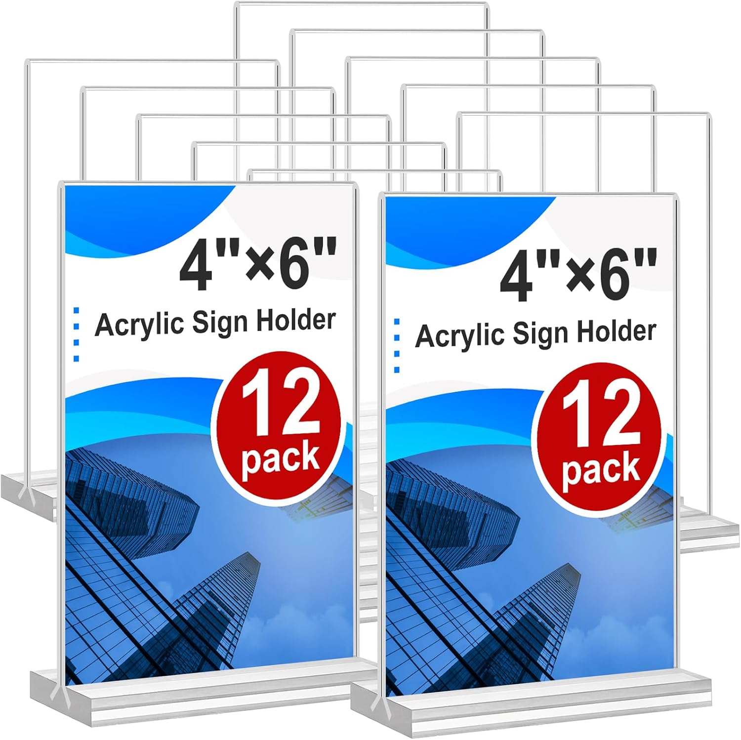 Acrylic Sign Holder 4x6, 12 Pack Clear Table Double Sided Clear Table ...