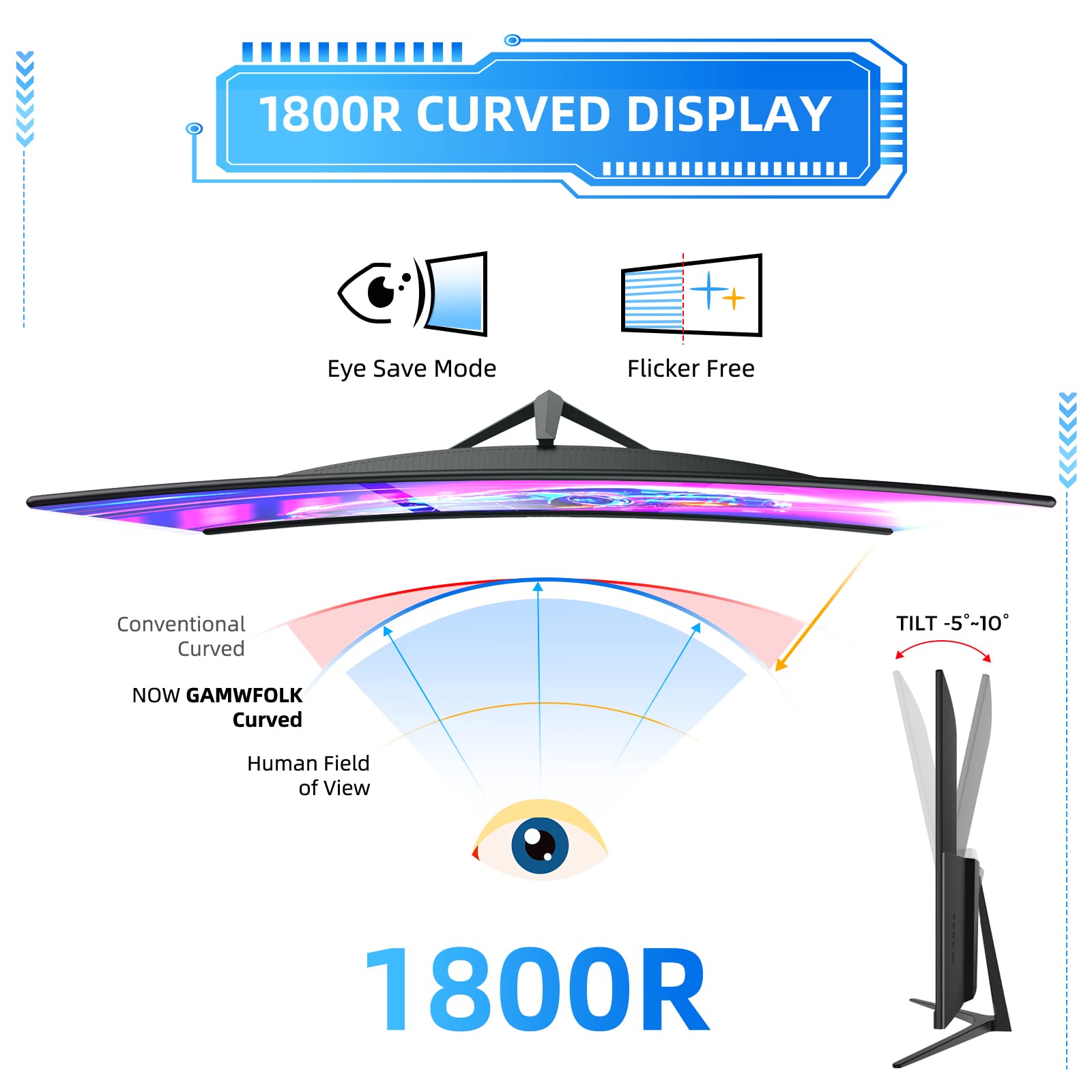Snapklik.com : Gawfolk Curved 27 Inch Gaming Monitor 144hz/180hz PC ...
