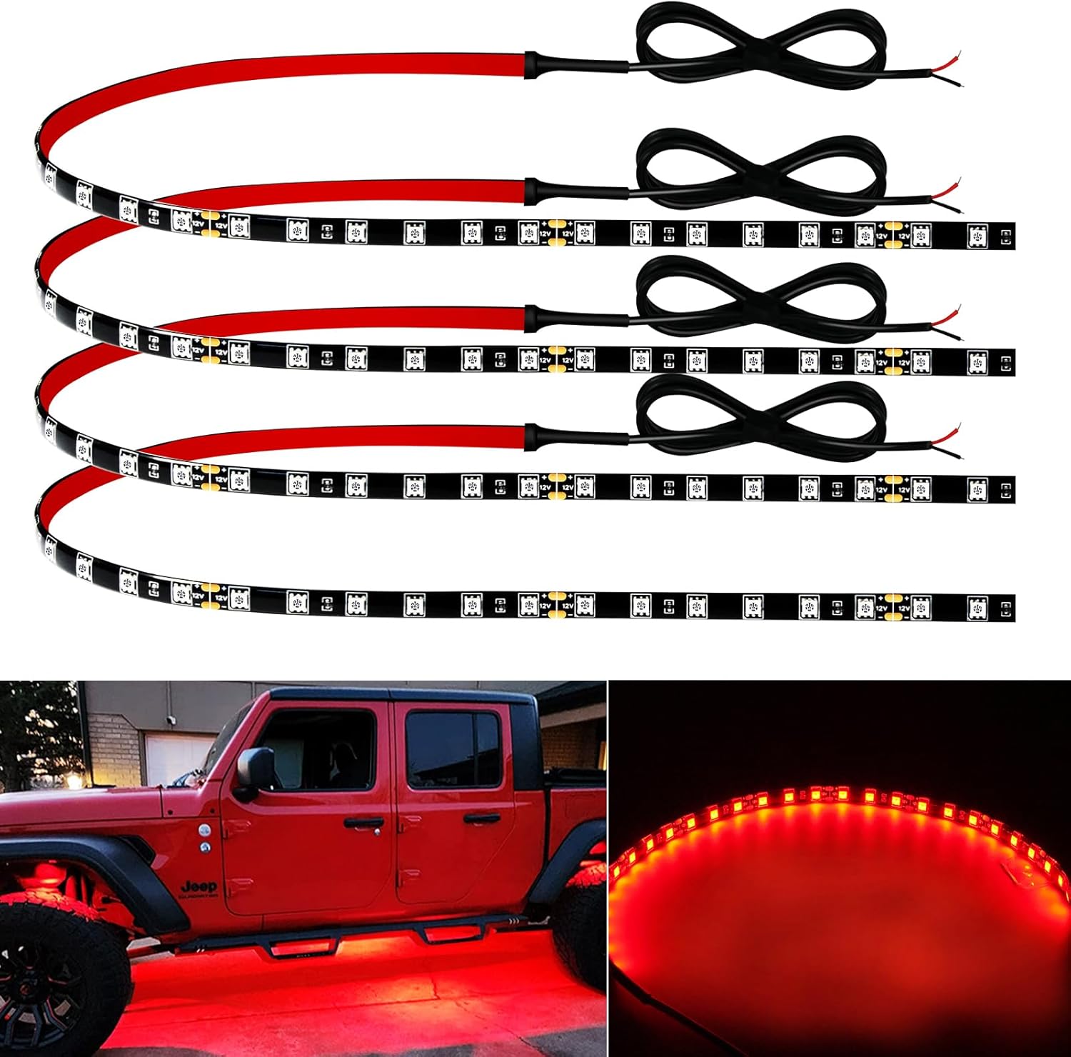 Amazon.com: 12V Led Light Strip 18" Connectable Red LEDs Strip Lights ...