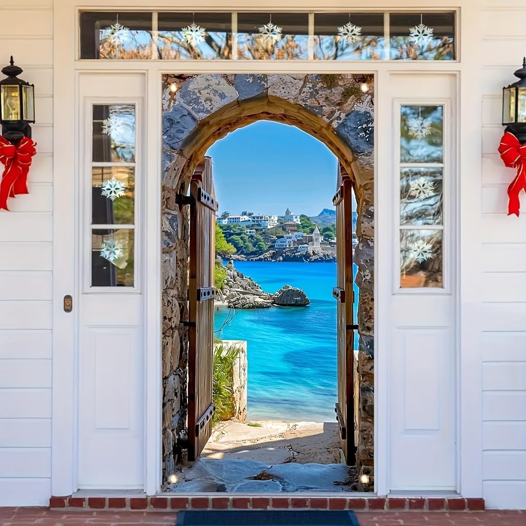 Amazon.com: Tomhong Mediterranean Door Cover Banner Stone Arch Seaside ...