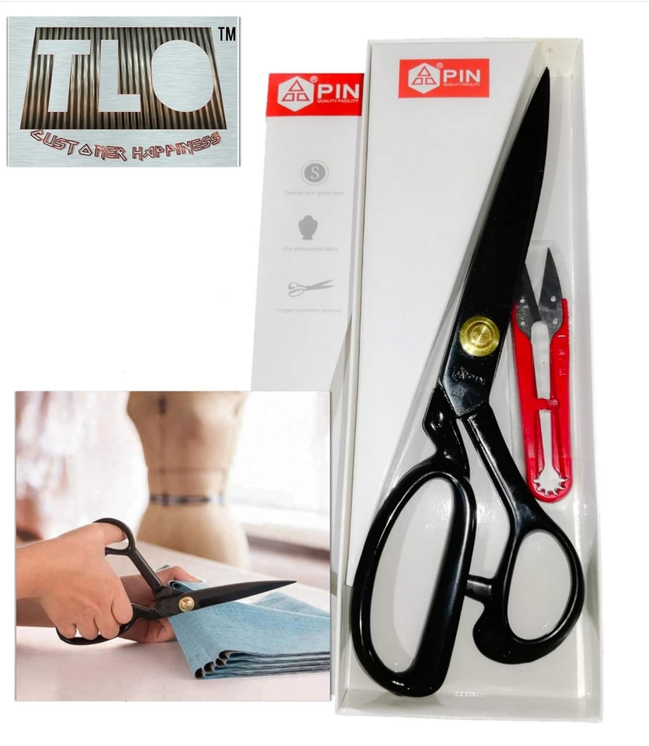 TLO® PIN 10"inch Imported Black Scissor (New) for Dress Making/Fabrics ...