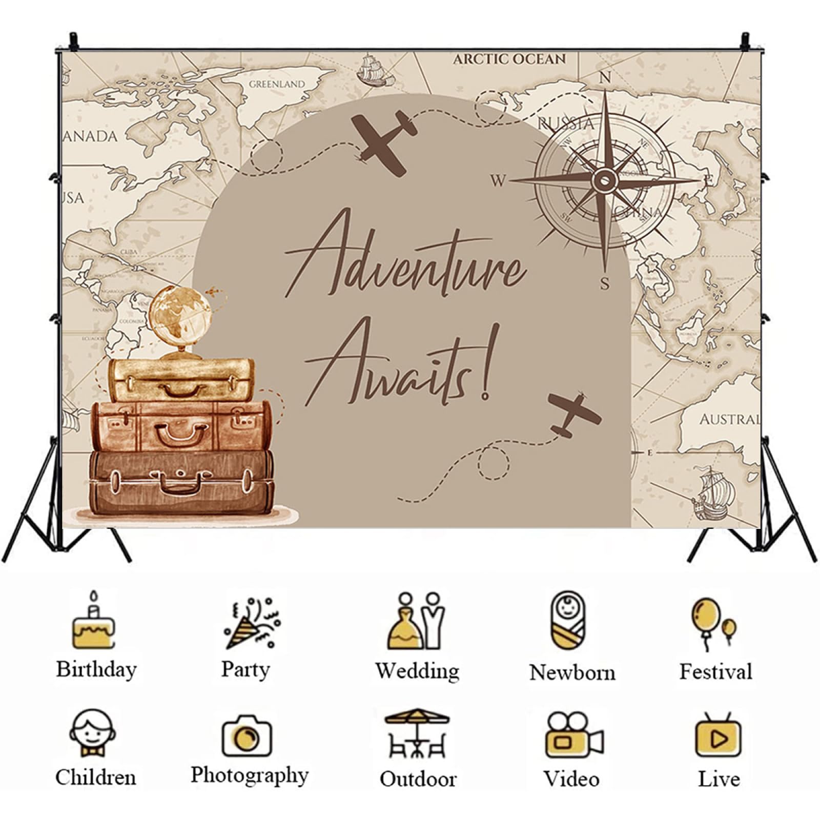 Up Backdrop Pixar 7x5ft Adventure Awaits Backdrop - World Map ...