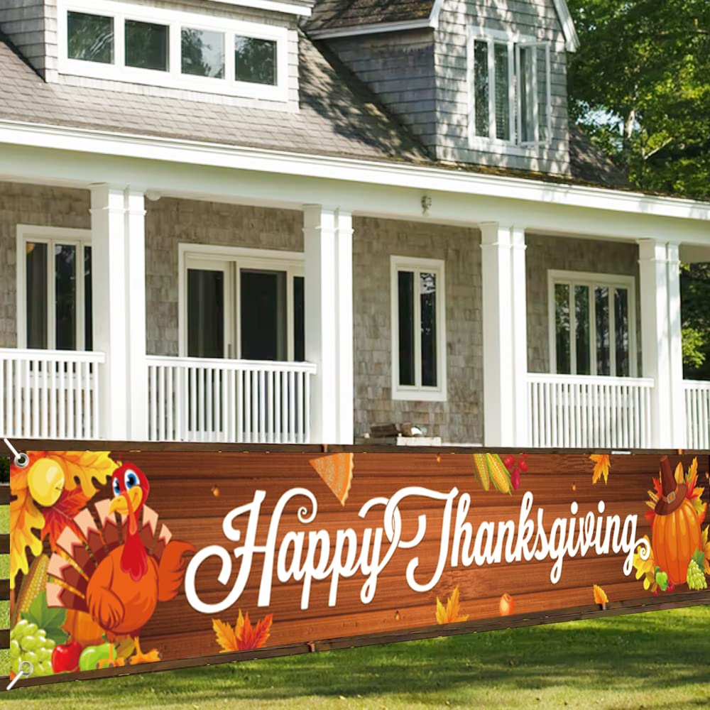 Amazon.com: Happy Thanksgiving Banner, Large Thanksgiving Turkey Maple ...